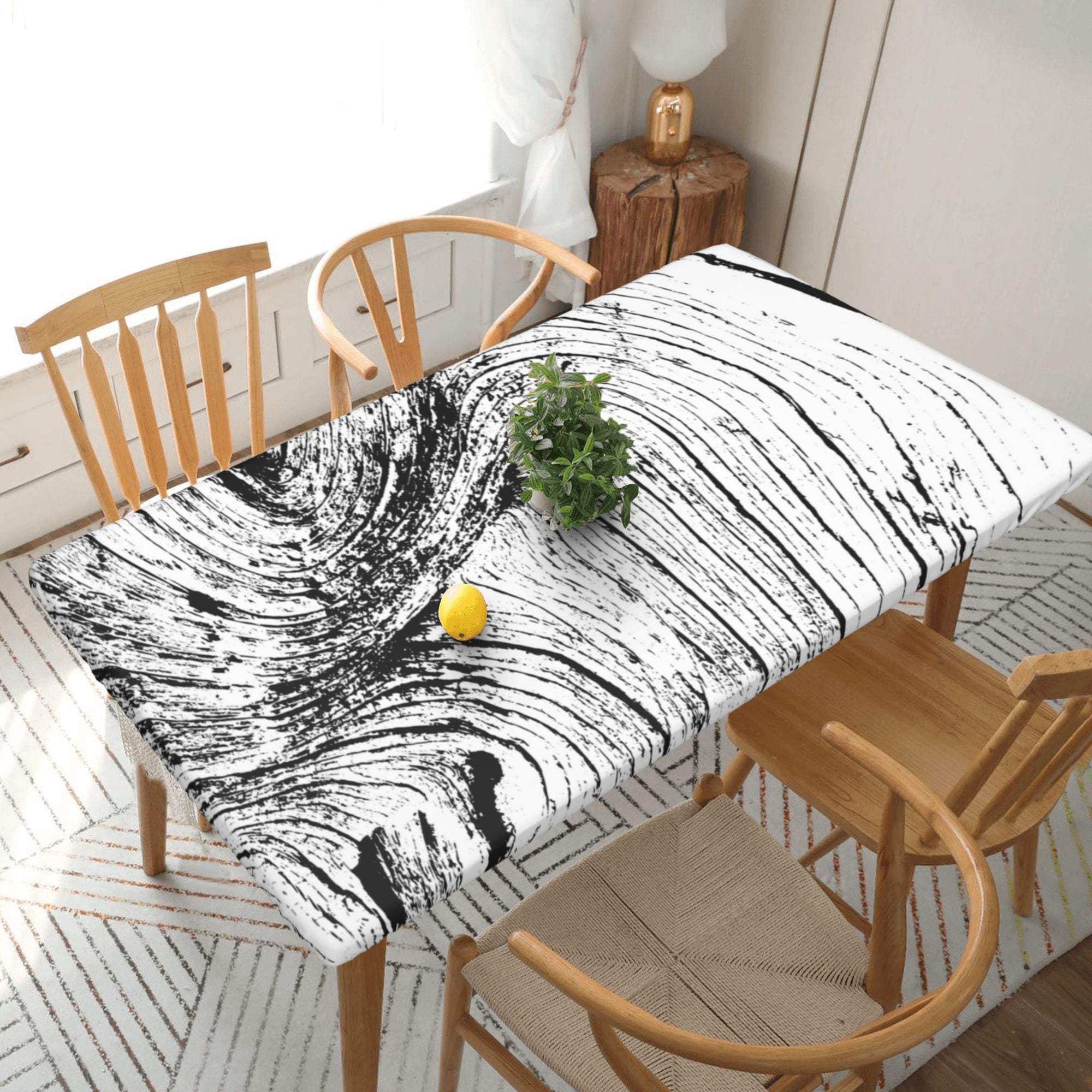 YFYANG 5FT Rectangular Table Cloth, Waterproof Polyester Vintage Wood ...