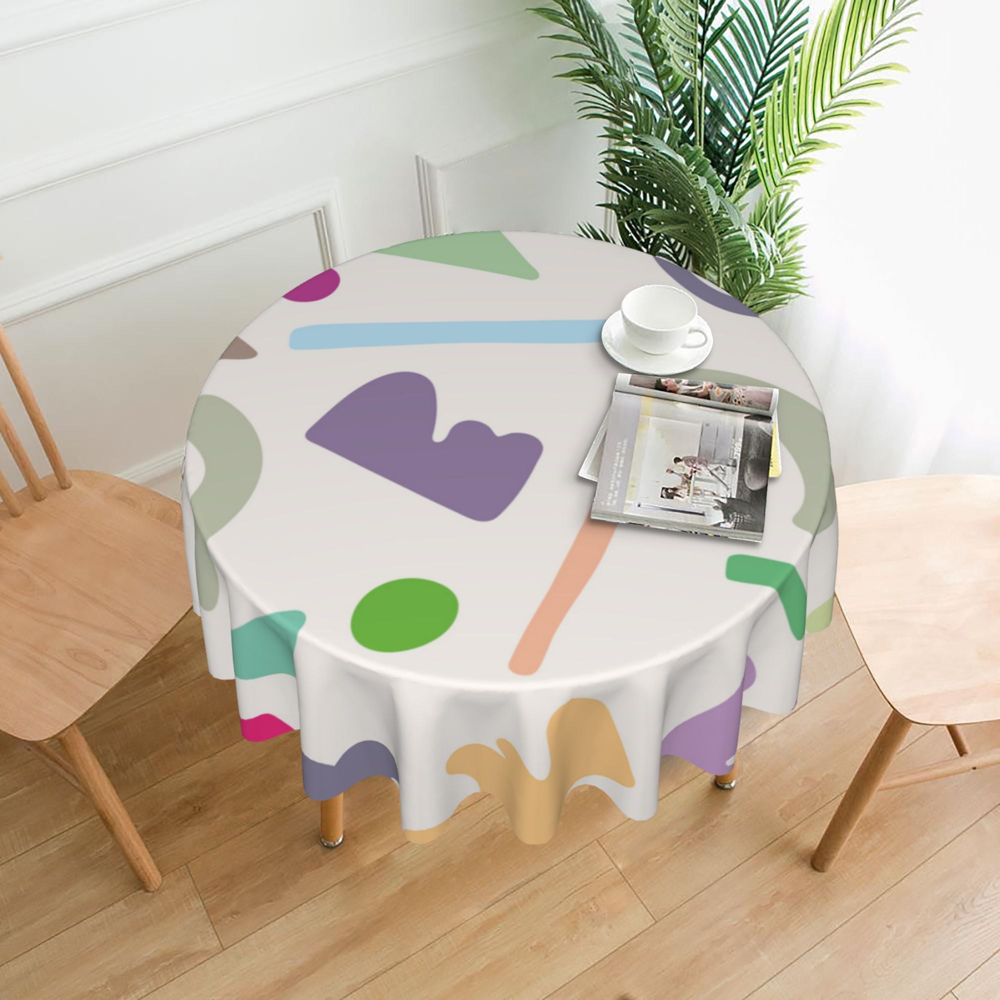 YFYANG 60 inch Round Table Cloth, Reusable Polyester Abstract Geometric ...