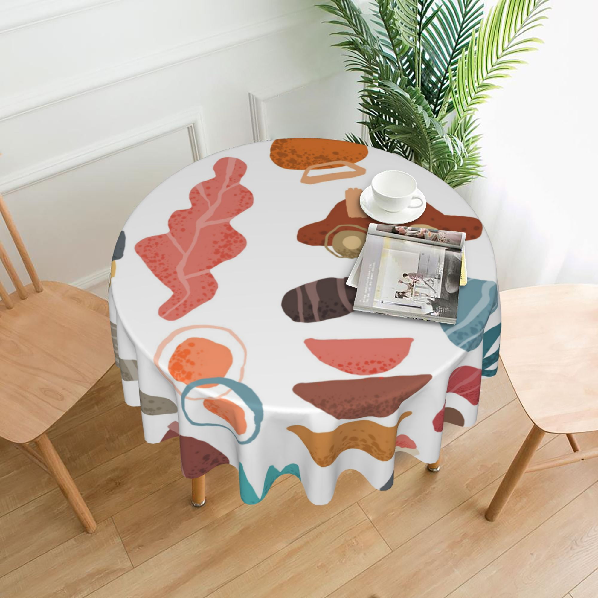 YFYANG 60 inch Round Table Cloth, Reusable Polyester Abstract Graffiti ...