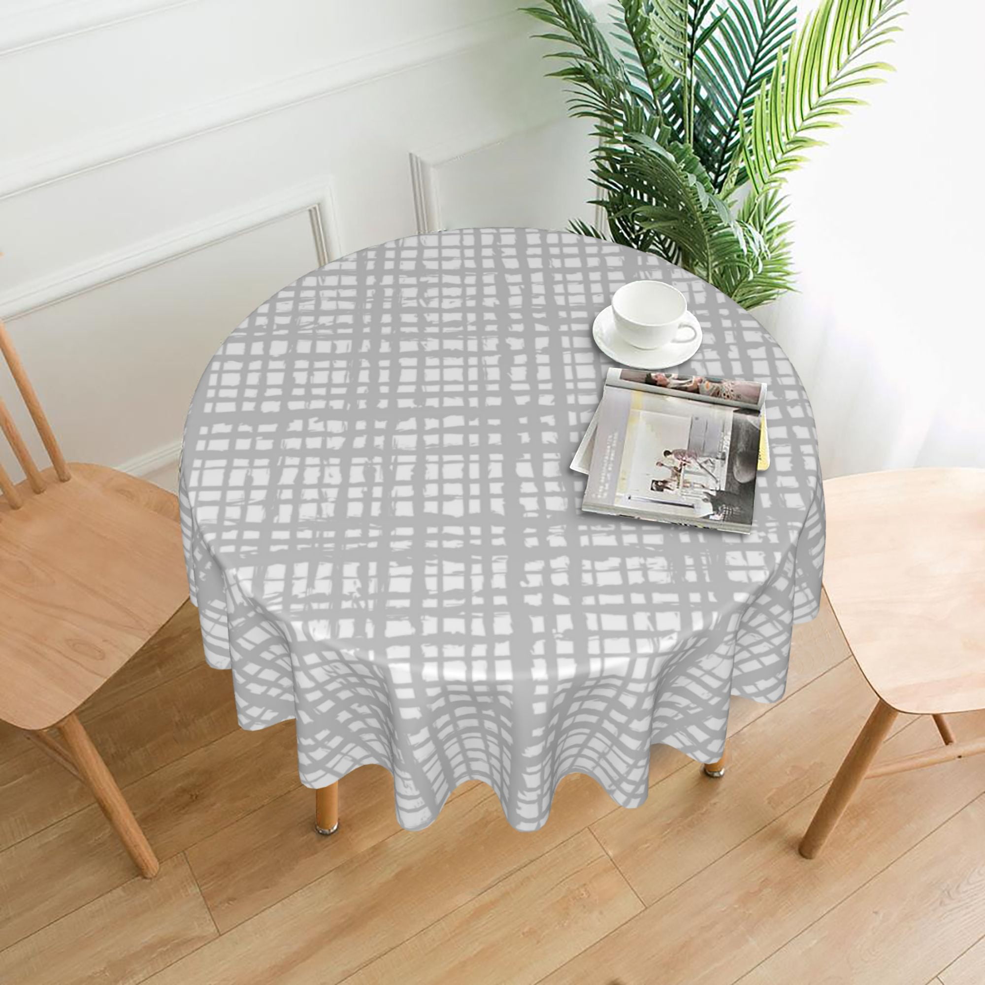 YFYANG 60 inch Round Table Cloth, Reusable Polyester Abstract Gray Line ...