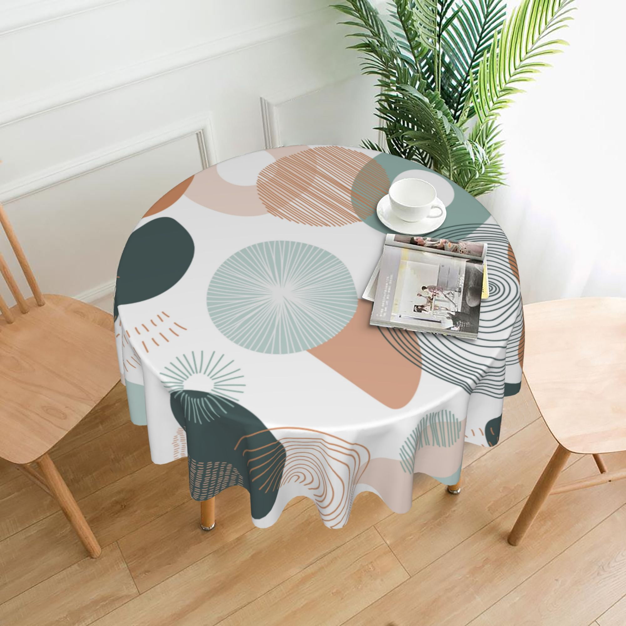 YFYANG 60 inch Round Table Cloth, Reusable Polyester Abstract Line ...