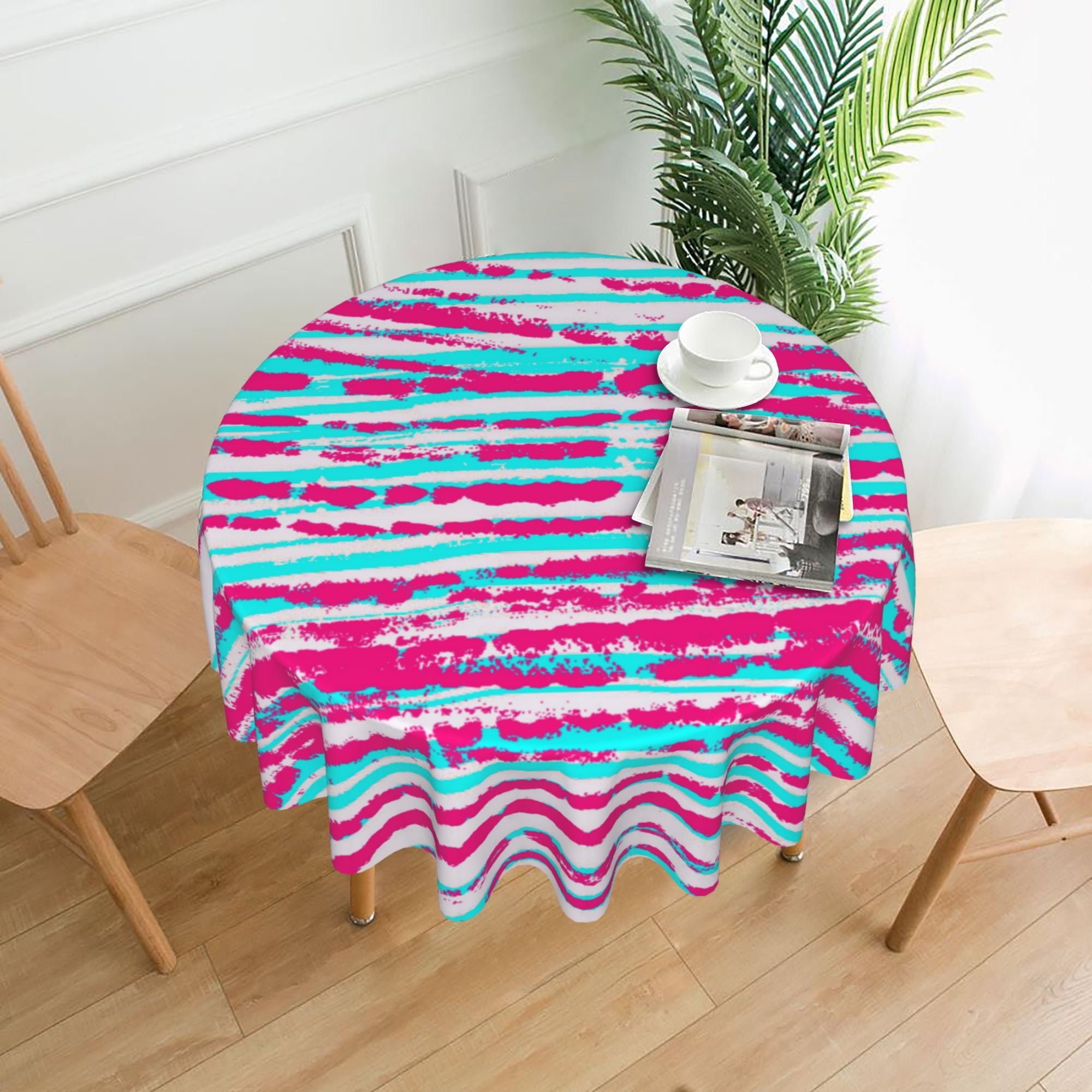 YFYANG 60 inch Round Table Cloth, Reusable Polyester Abstract Stripes ...