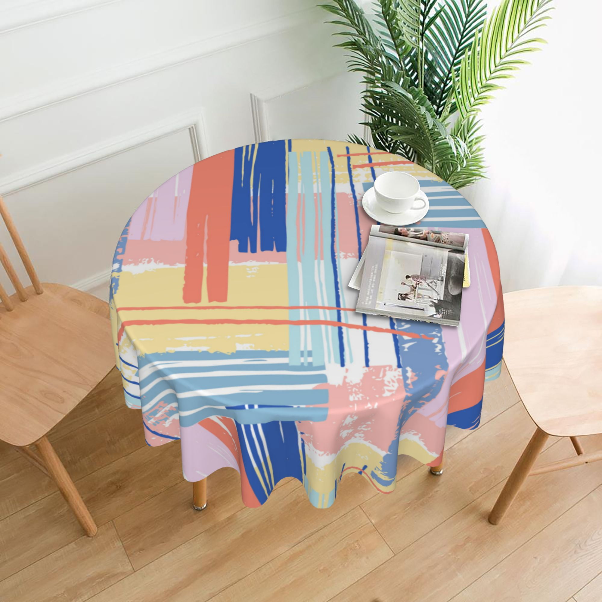 YFYANG 60 inch Round Table Cloth, Reusable Polyester Abstract ...