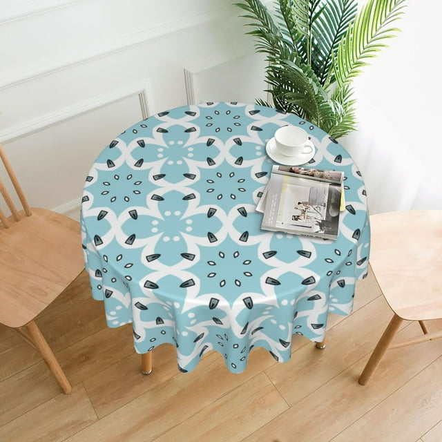 YFYANG 60 inch Round Table Cloth, Reusable Polyester Blue Floral ...