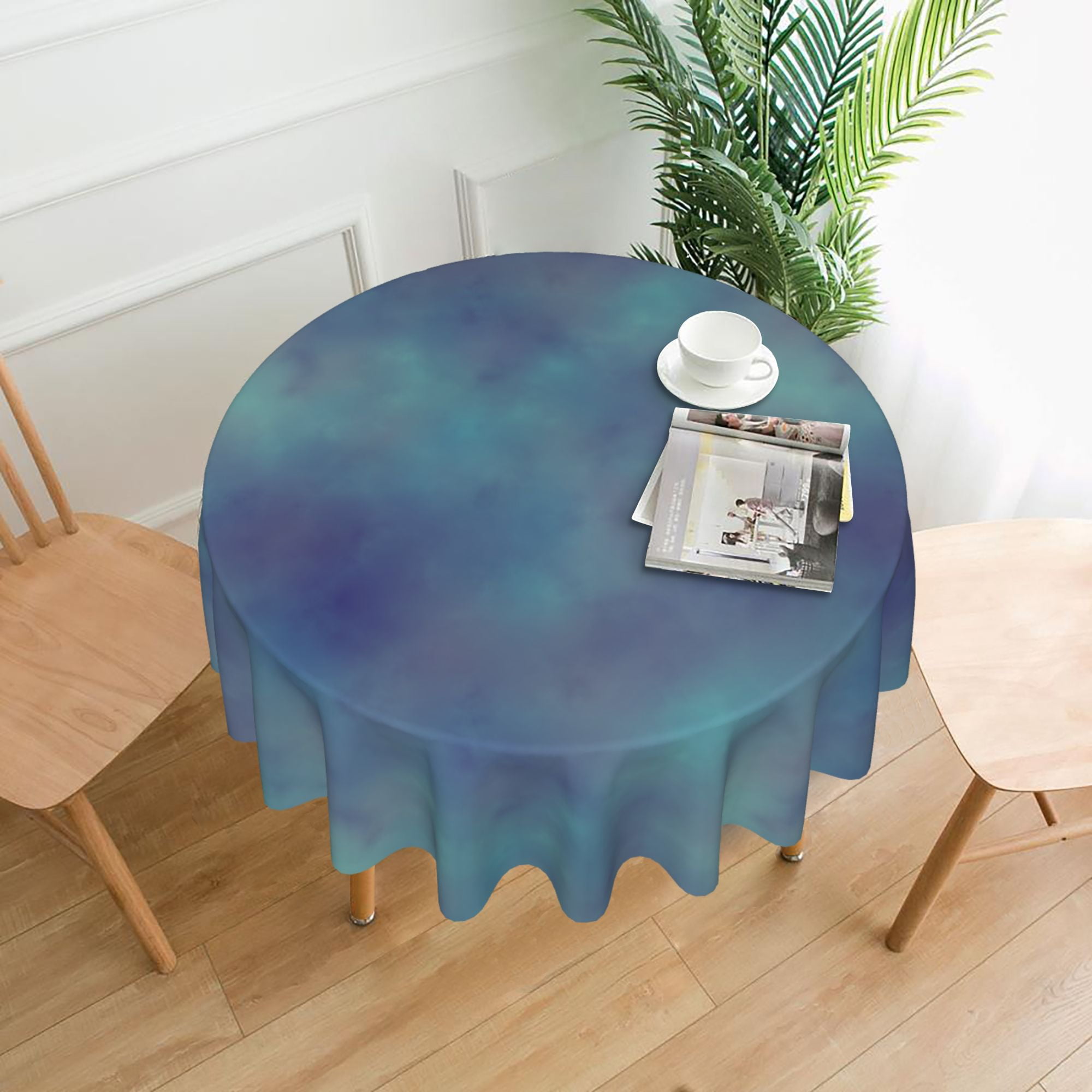 YFYANG 60 inch Round Table Cloth, Reusable Polyester Blue Sky Art Table ...