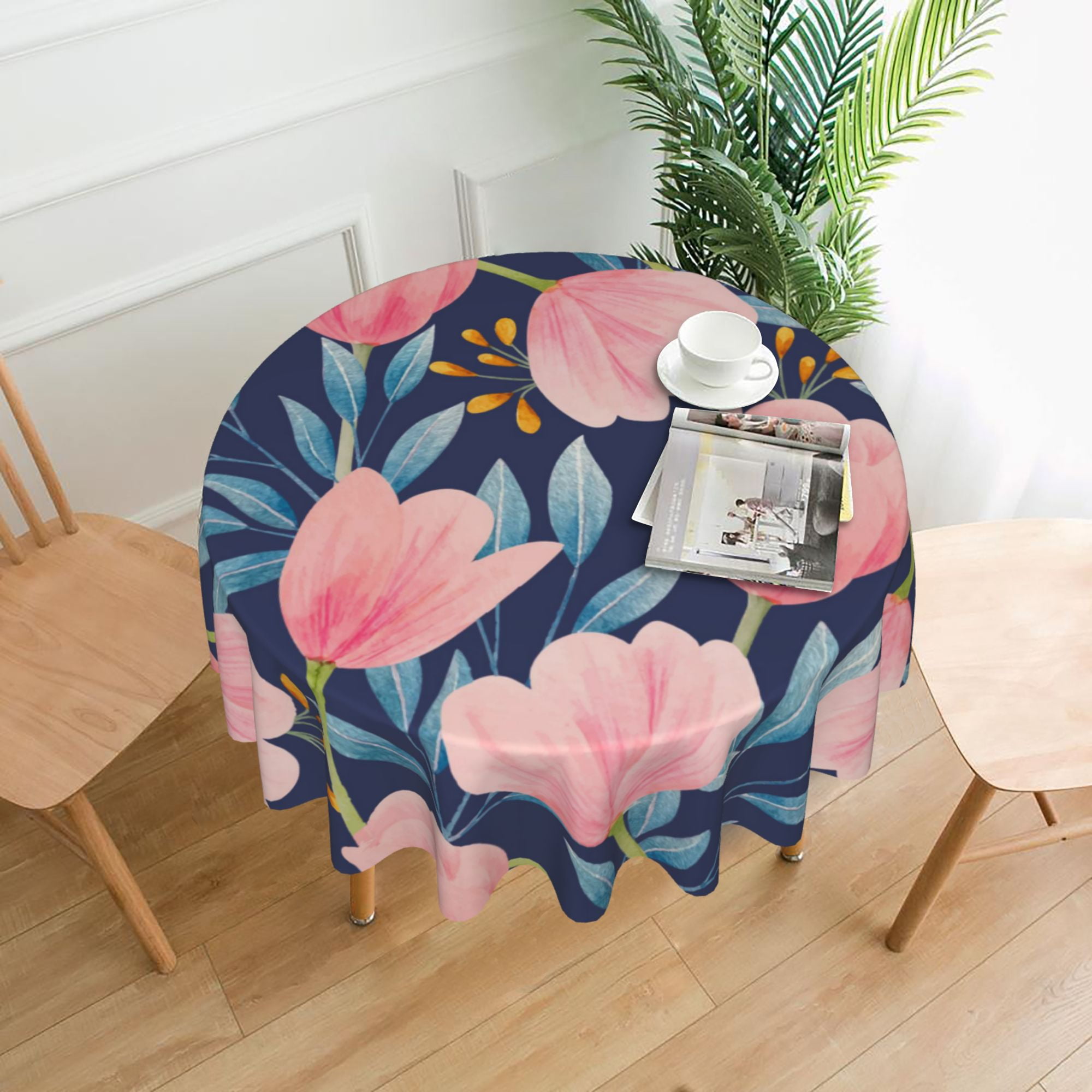 YFYANG 60 inch Round Table Cloth, Reusable Polyester Blue Watercolor ...