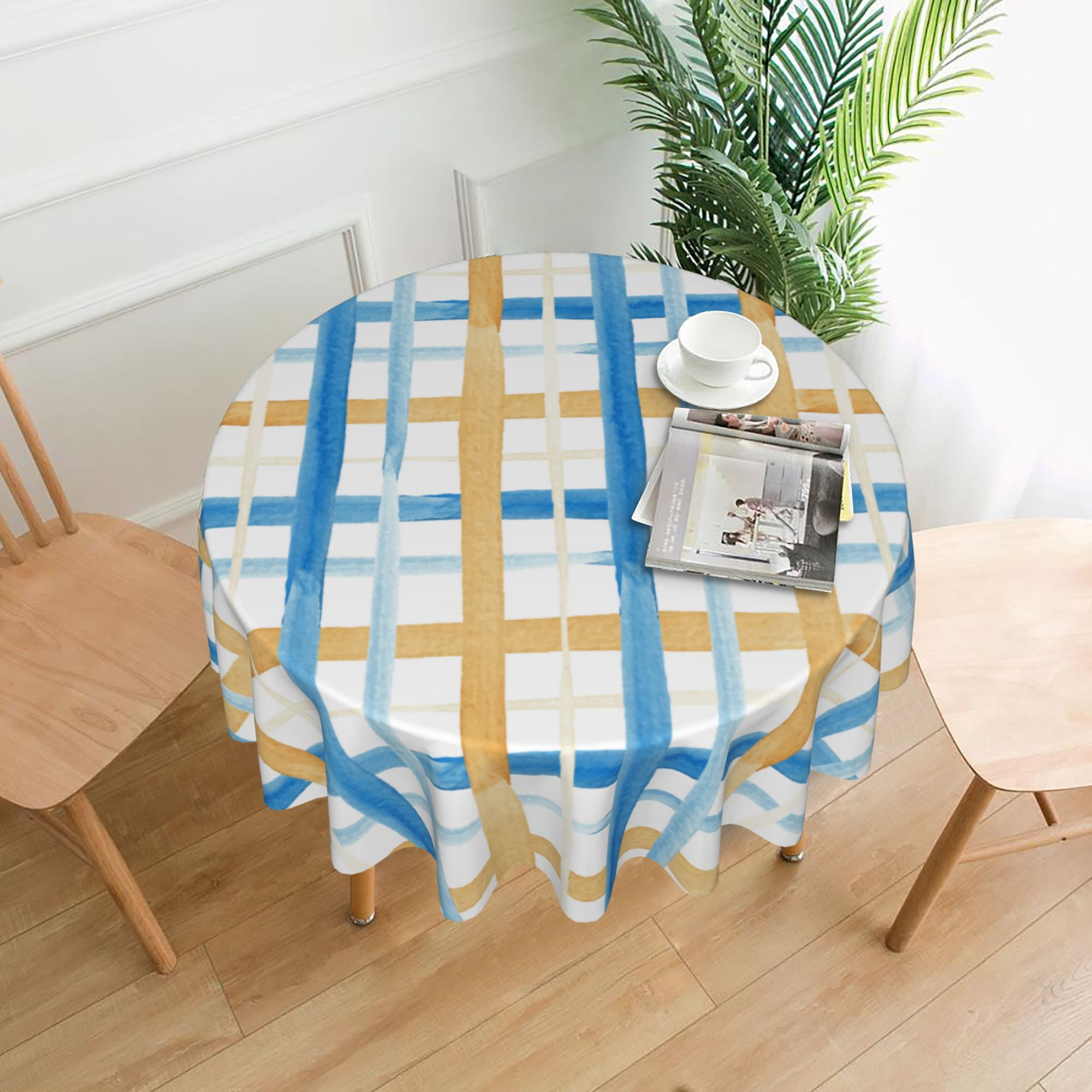 YFYANG 60 inch Round Table Cloth, Reusable Polyester Blue Watercolor ...
