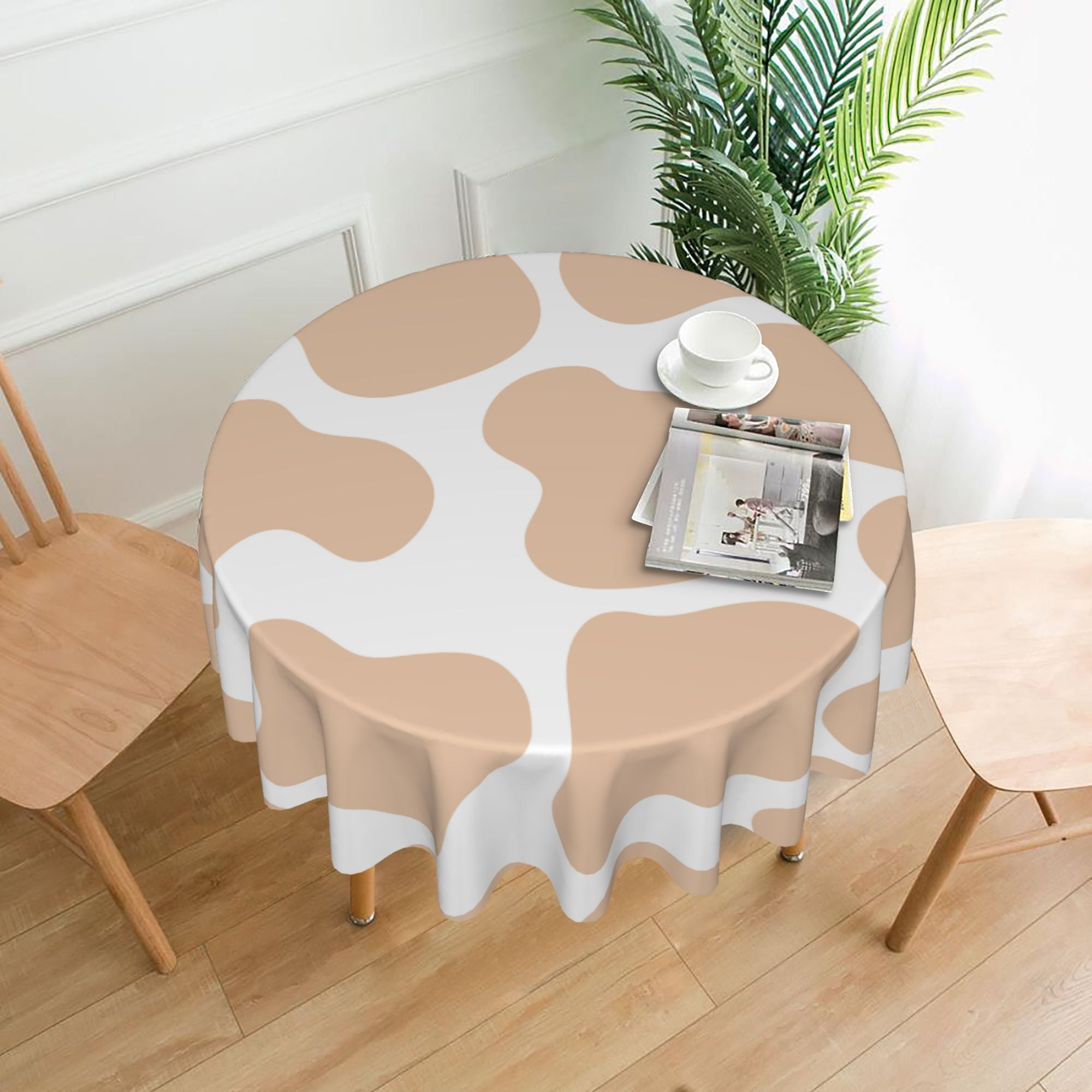 YFYANG 60 inch Round Table Cloth, Reusable Polyester Brown Cow Print ...
