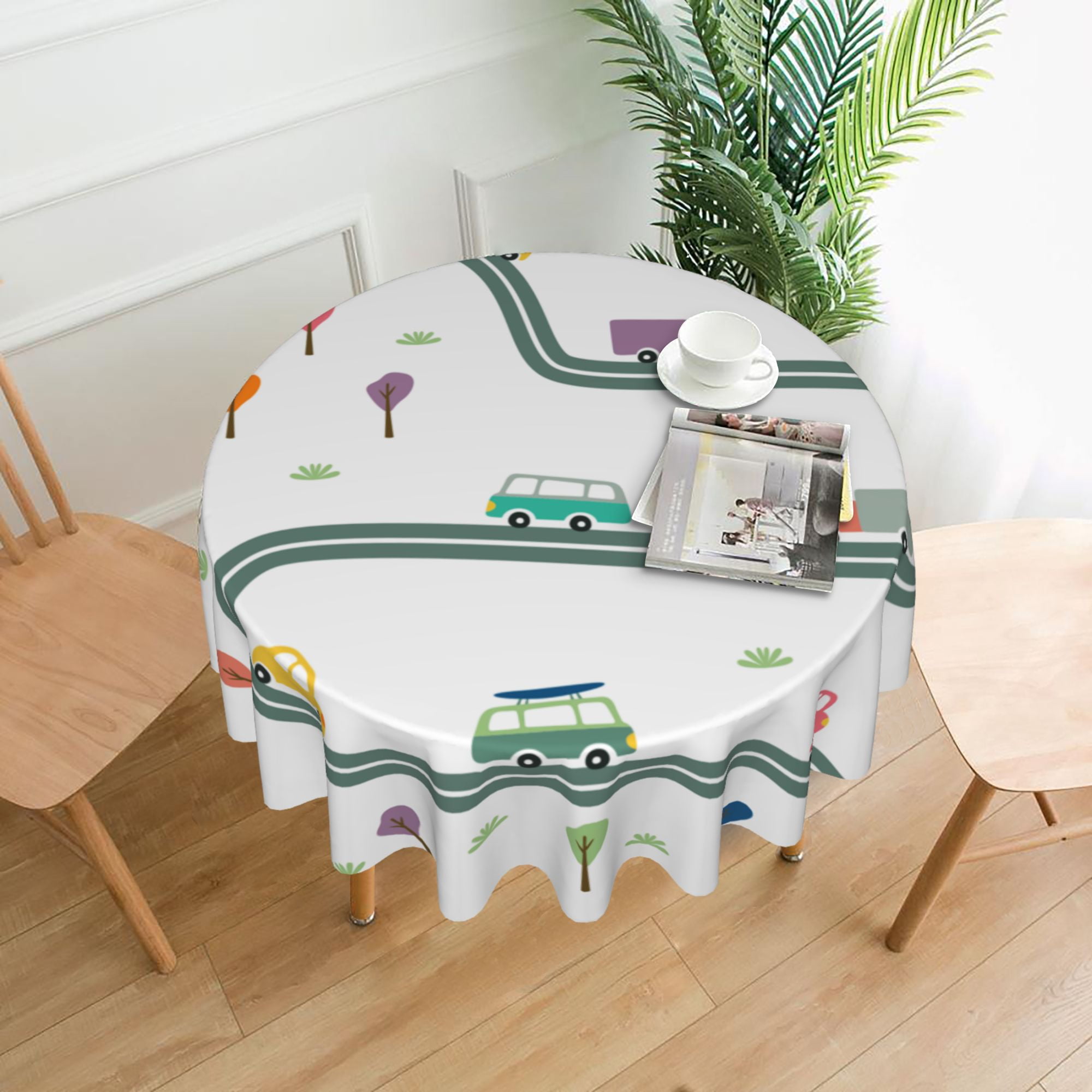 YFYANG 60 inch Round Table Cloth, Reusable Polyester Car Road Trip ...