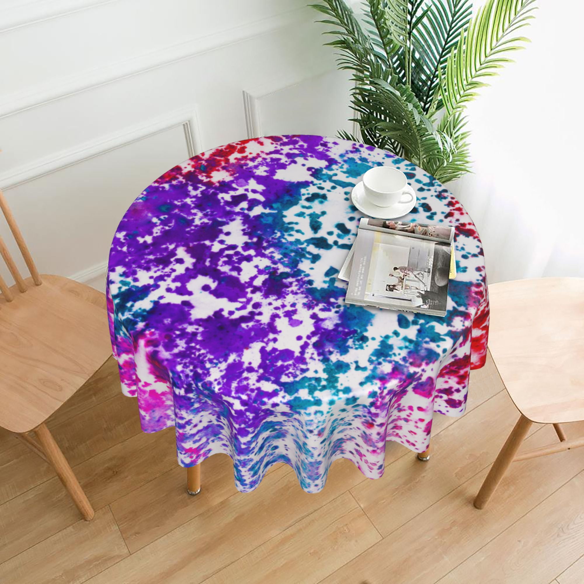 YFYANG 60 inch Round Table Cloth, Reusable Polyester Color Abstract ...