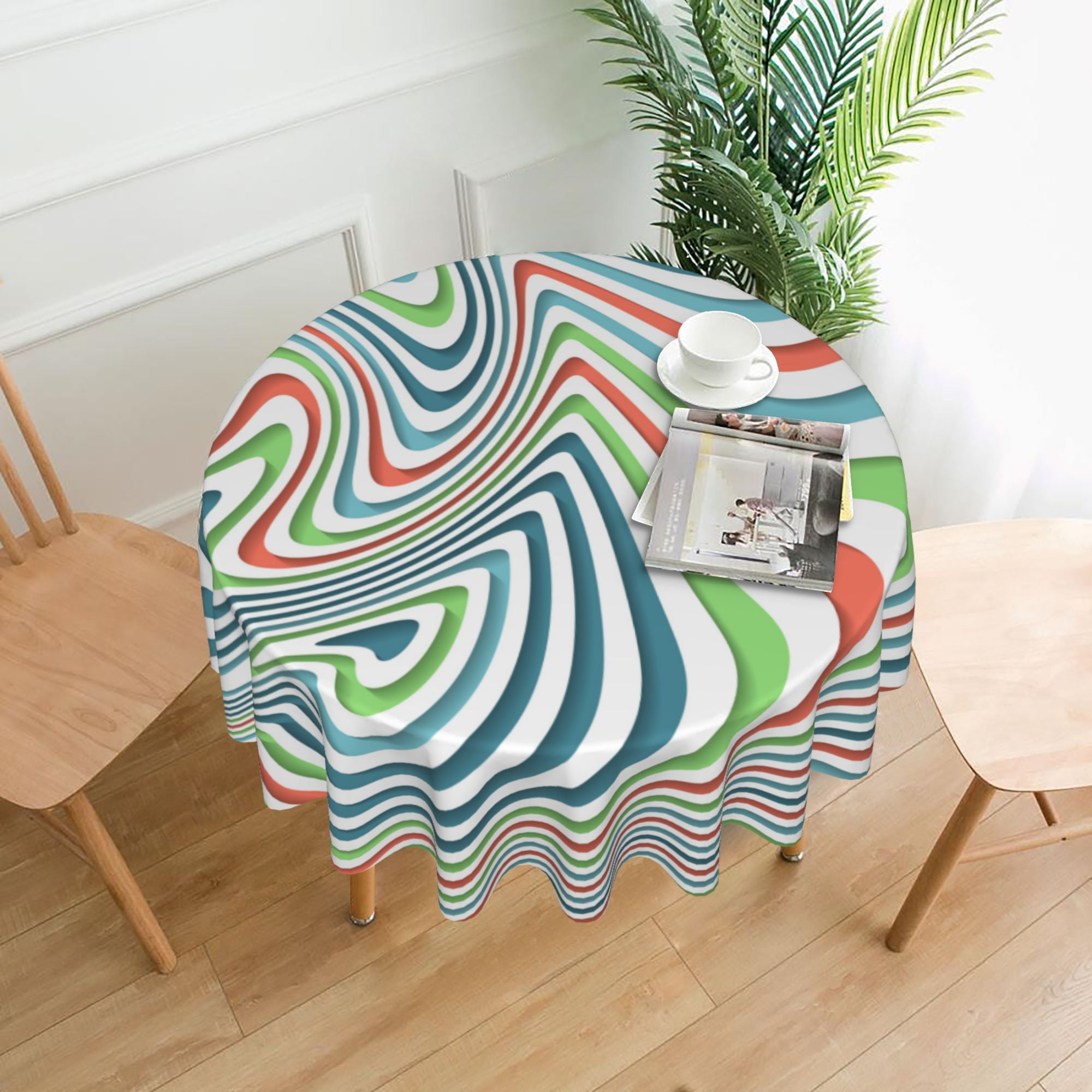 YFYANG 60 inch Round Table Cloth, Reusable Polyester Colorful Abstract ...