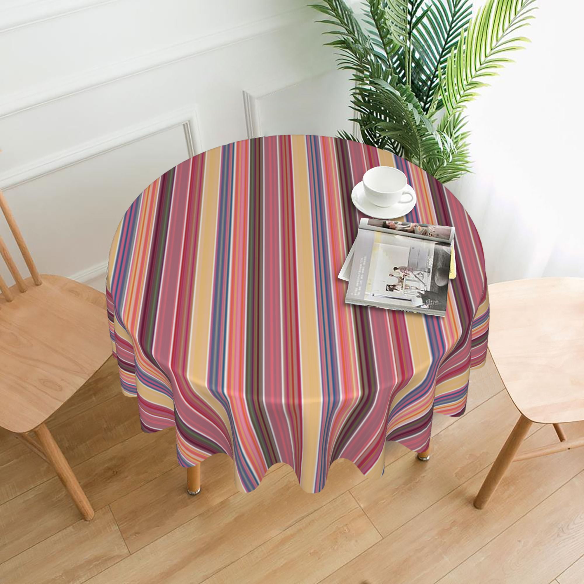 YFYANG 60 inch Round Table Cloth, Reusable Polyester Colourful Simple ...