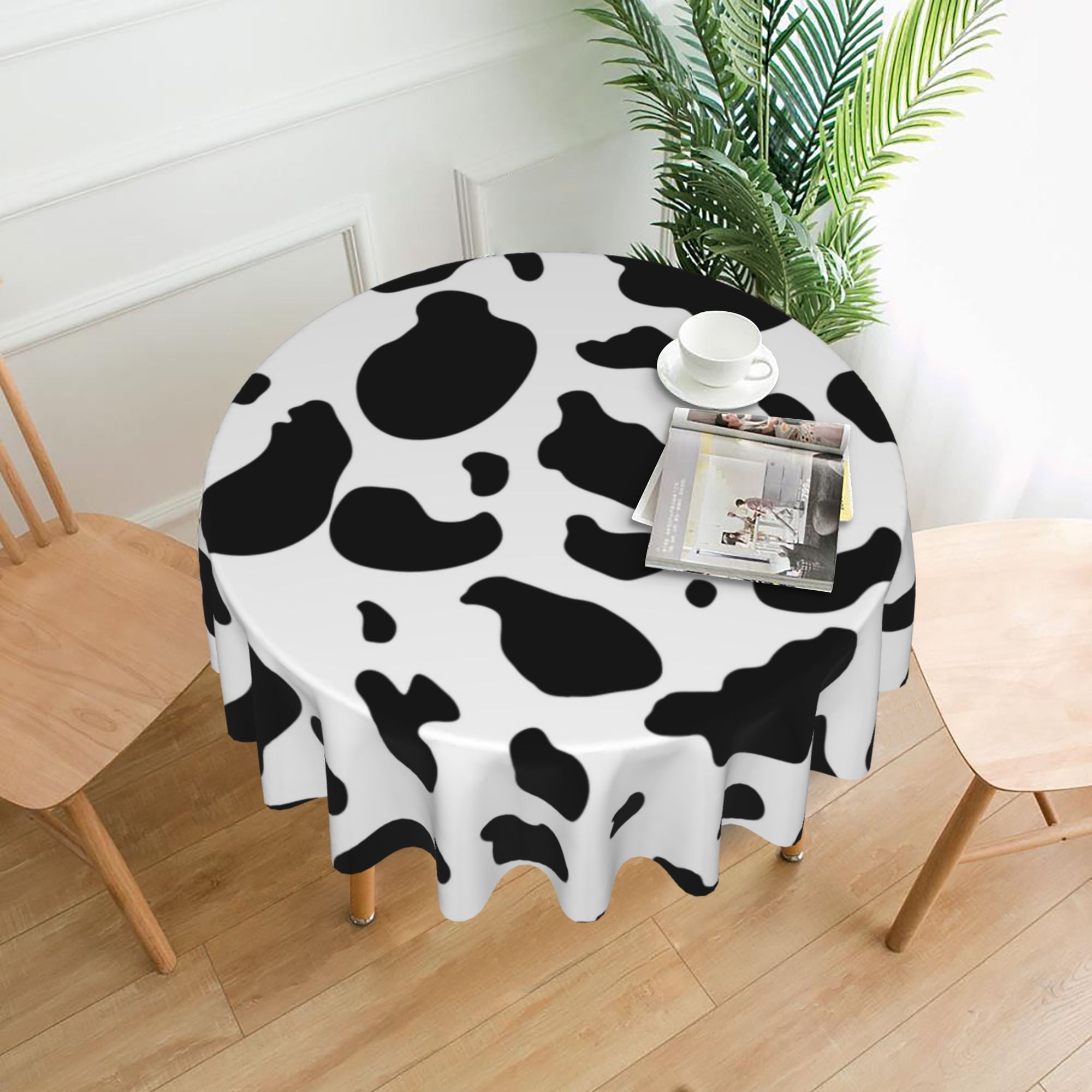 YFYANG 60 inch Round Table Cloth, Reusable Polyester Cow Pattern Table ...