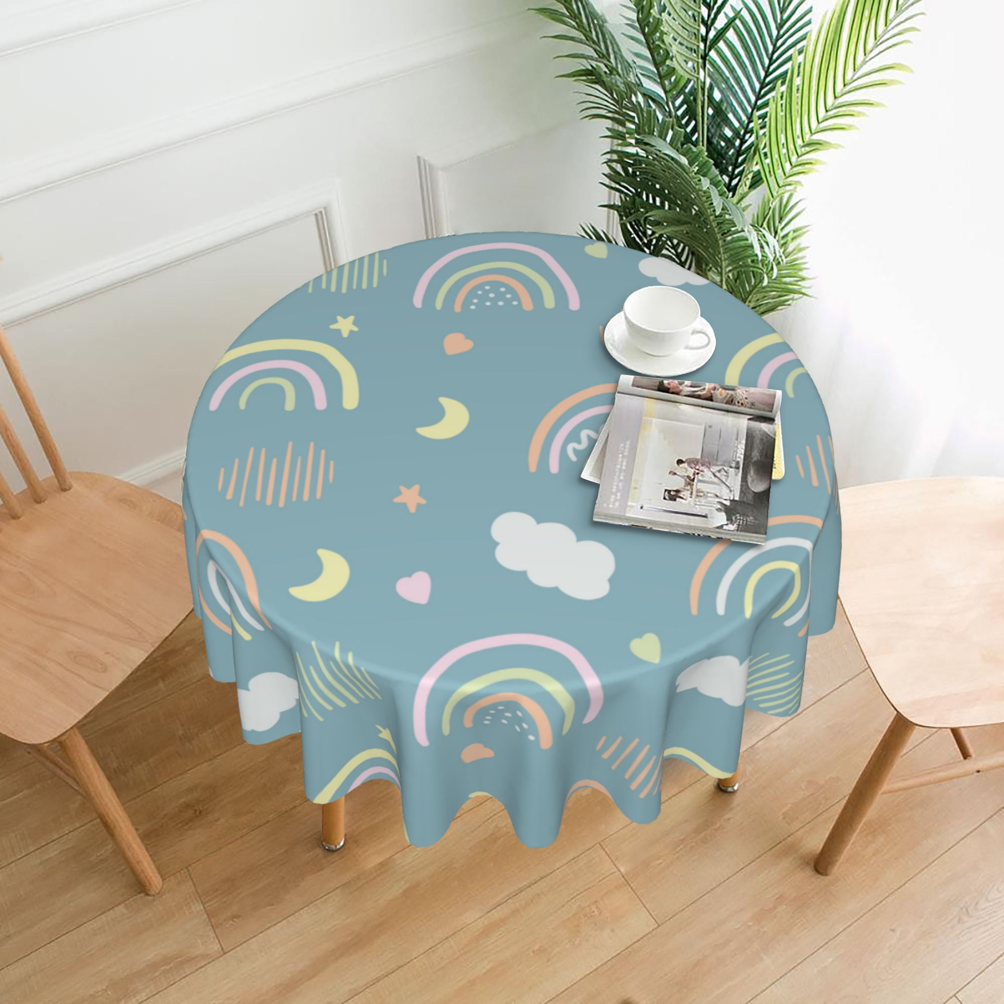 YFYANG 60 inch Round Table Cloth, Reusable Polyester Cute Abstract ...