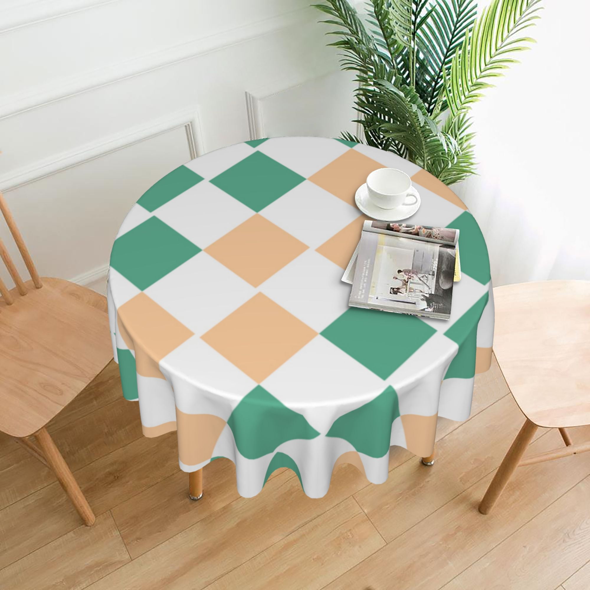 YFYANG 60 inch Round Table Cloth, Reusable Polyester Diamond Lattice ...