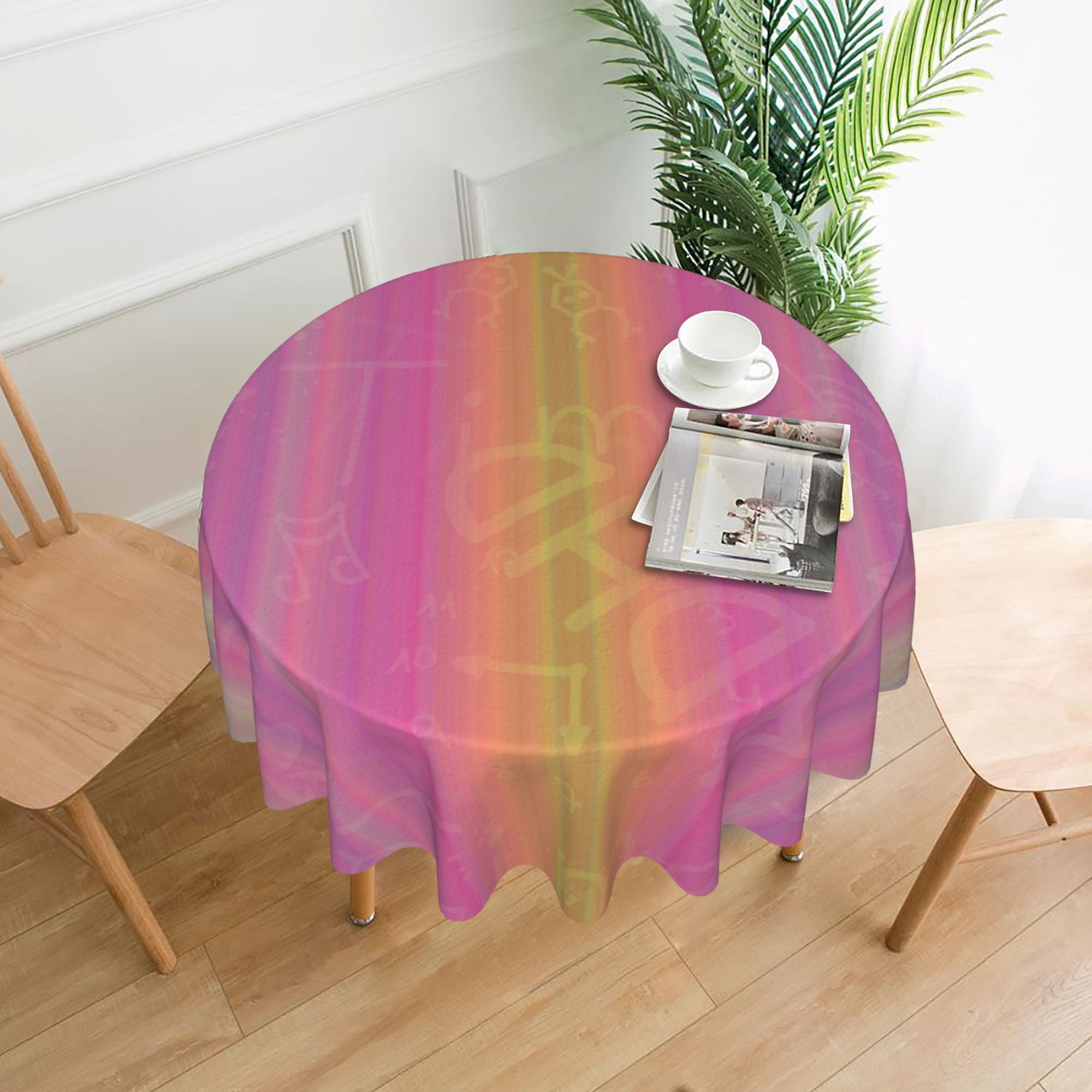 YFYANG 60 inch Round Table Cloth, Reusable Polyester Fantasy Rainbow ...