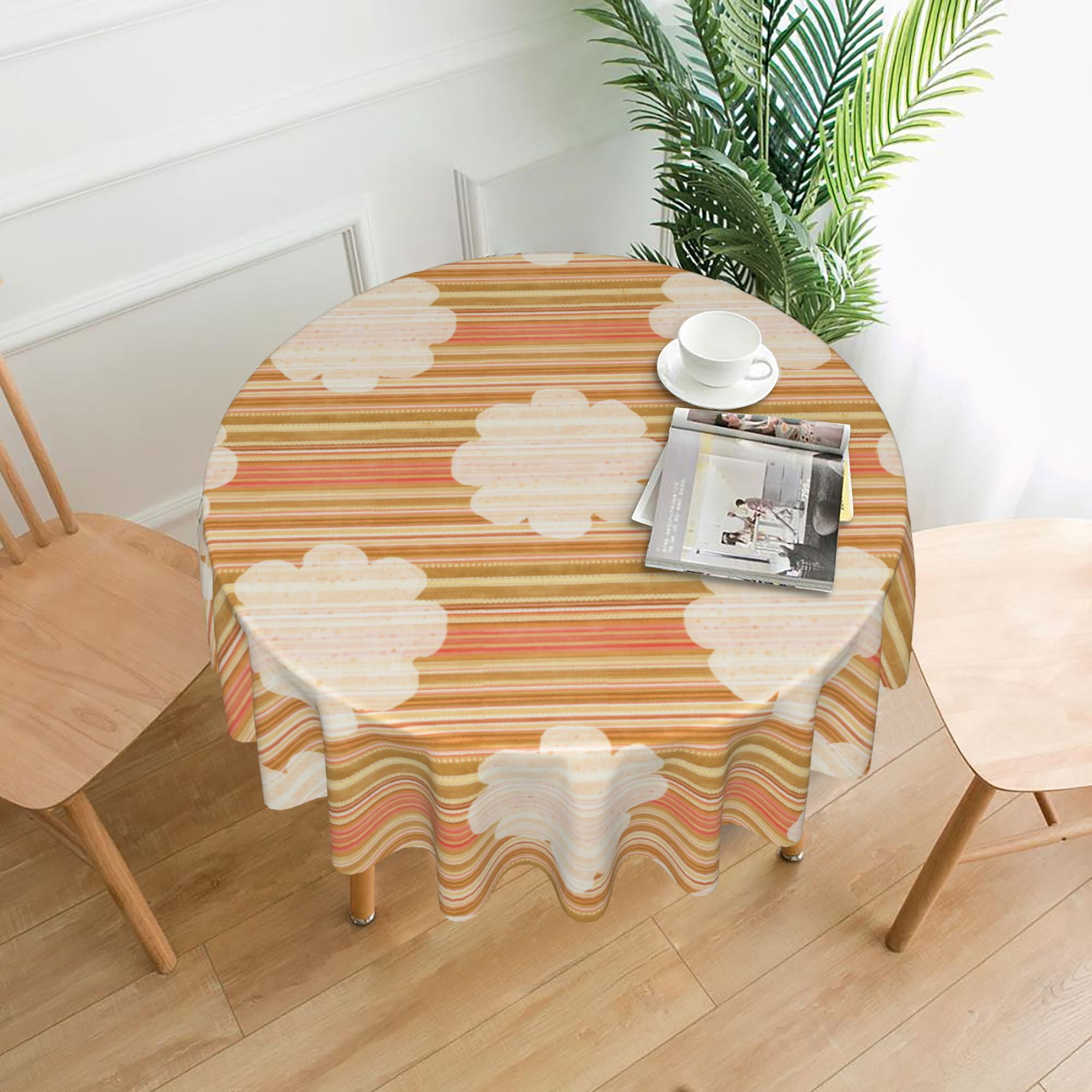 YFYANG 60 inch Round Table Cloth, Reusable Polyester Floral Line ...