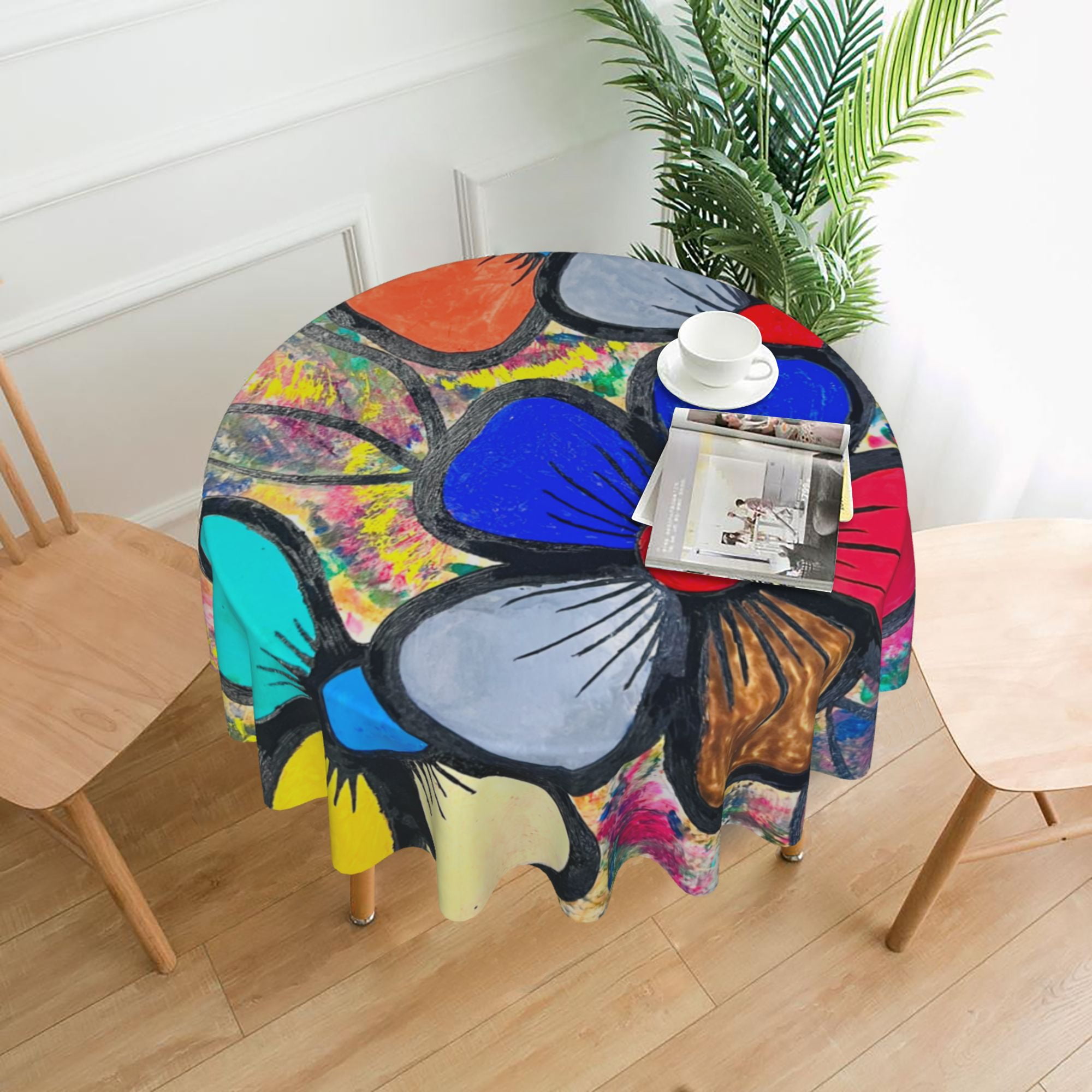 YFYANG 60 inch Round Table Cloth, Reusable Polyester Flower Watercolor ...