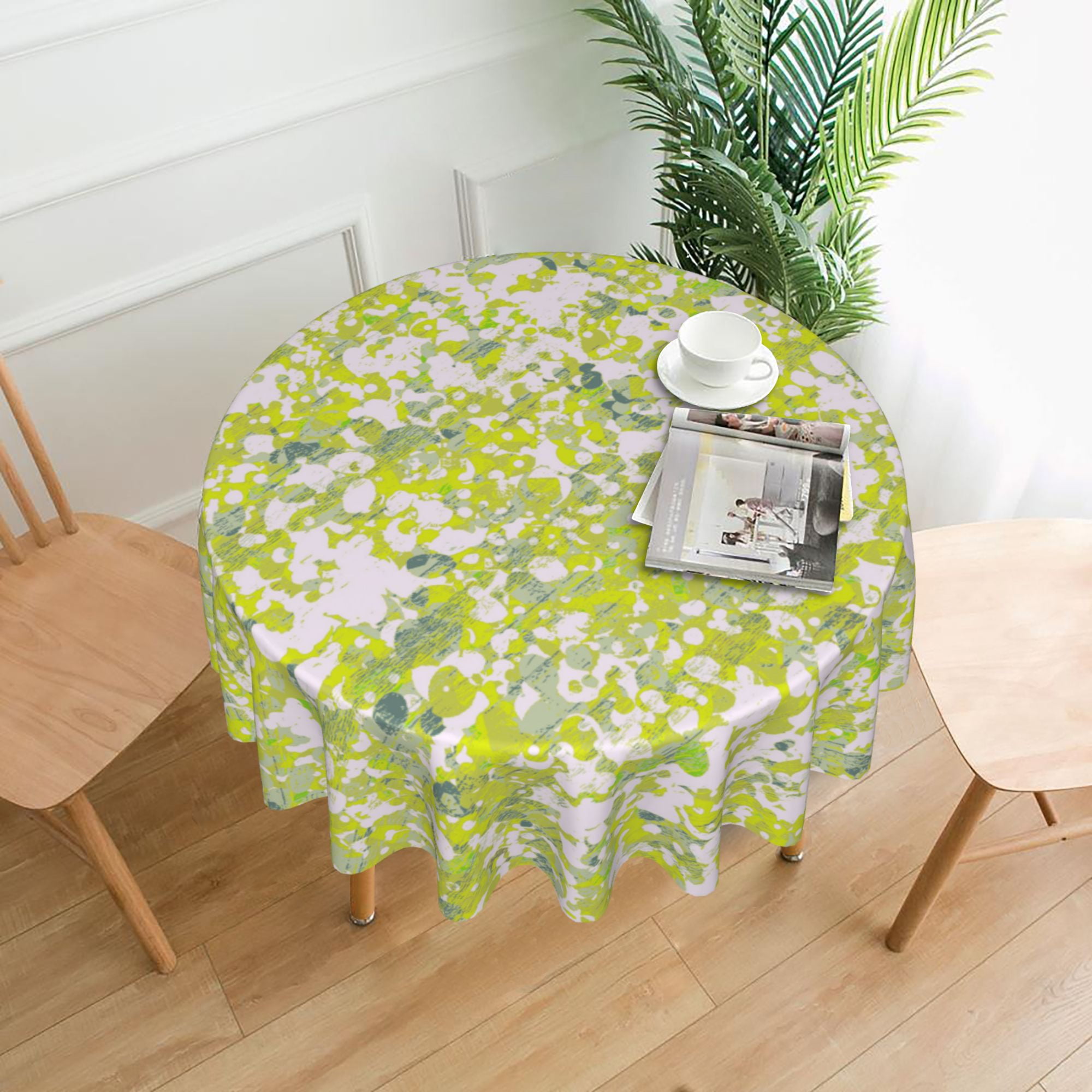 YFYANG 60 inch Round Table Cloth, Reusable Polyester Green Abstract Art ...