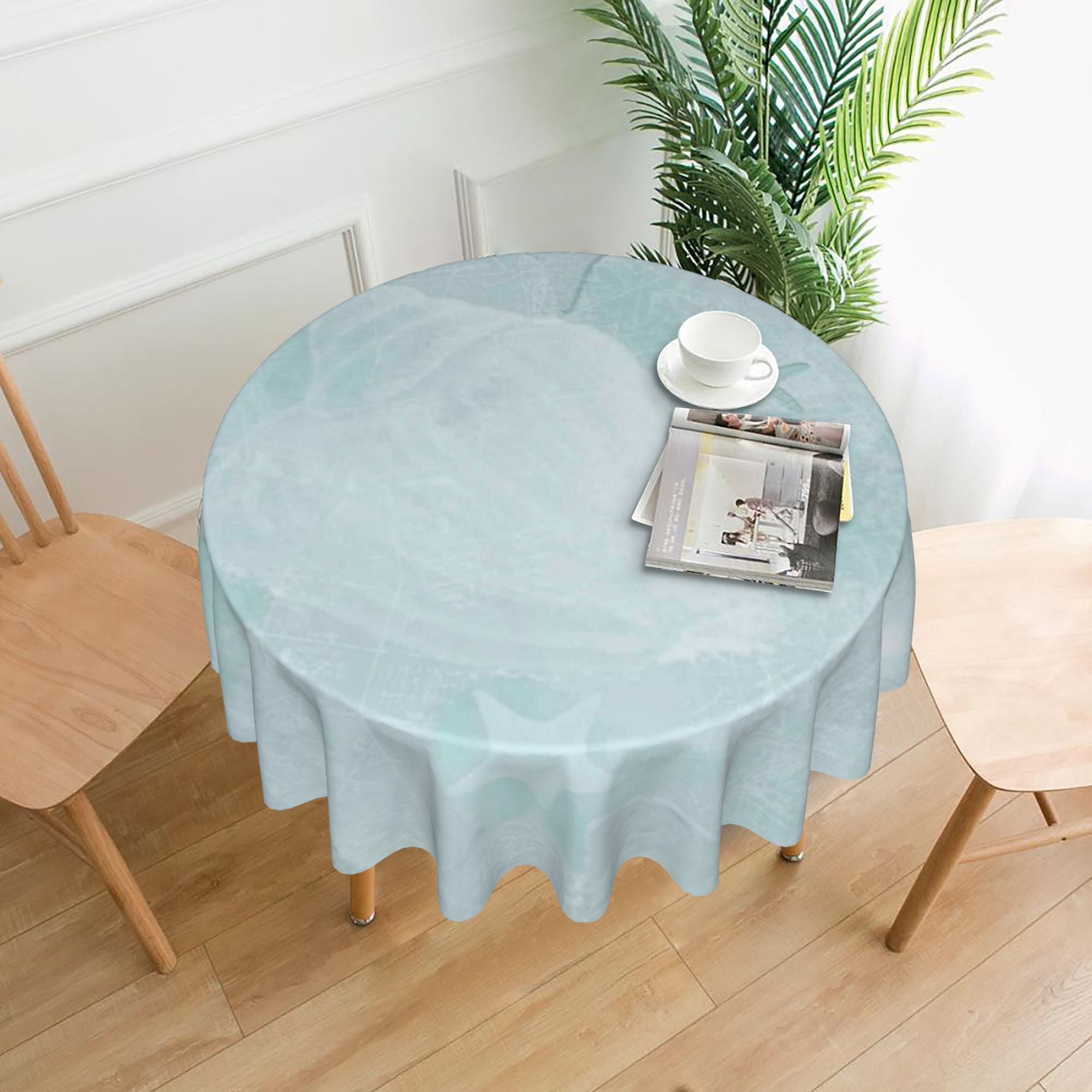 YFYANG 60 inch Round Table Cloth, Reusable Polyester Green Ocean ...