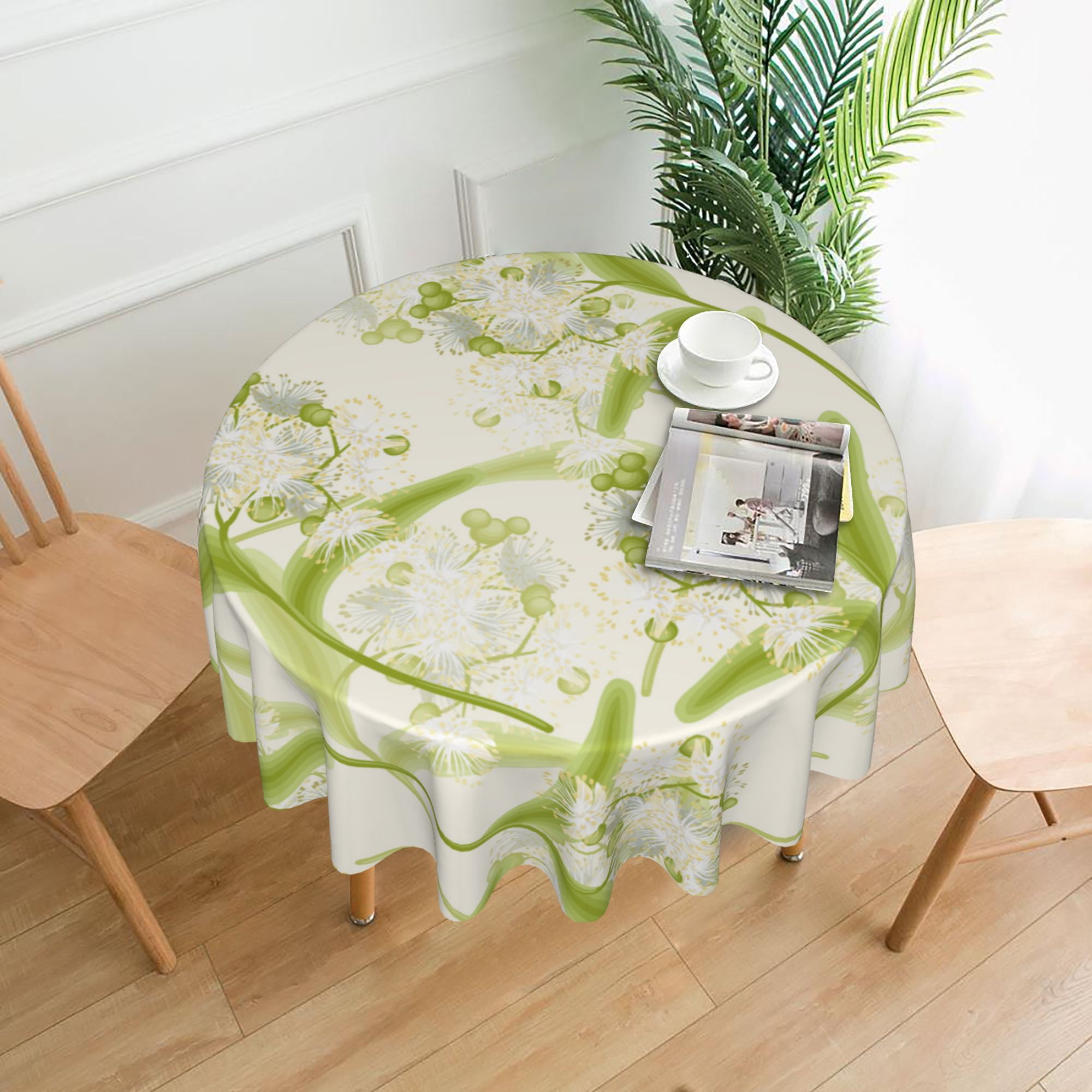 YFYANG 60 inch Round Table Cloth, Reusable Polyester Green Watercolor ...