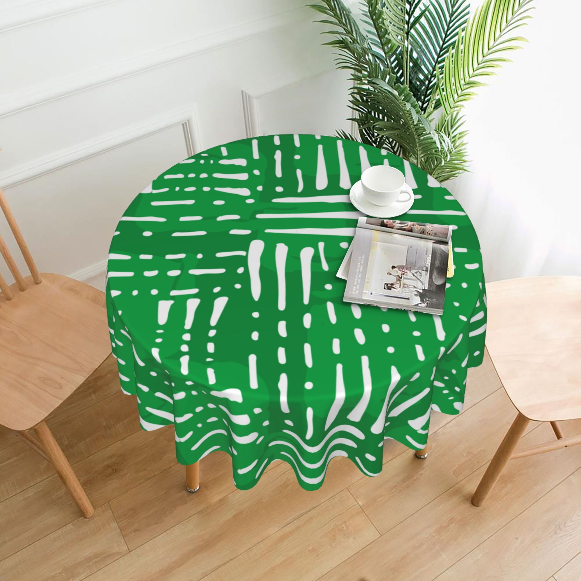 YFYANG 60 inch Round Table Cloth, Reusable Polyester Green Watercolor ...
