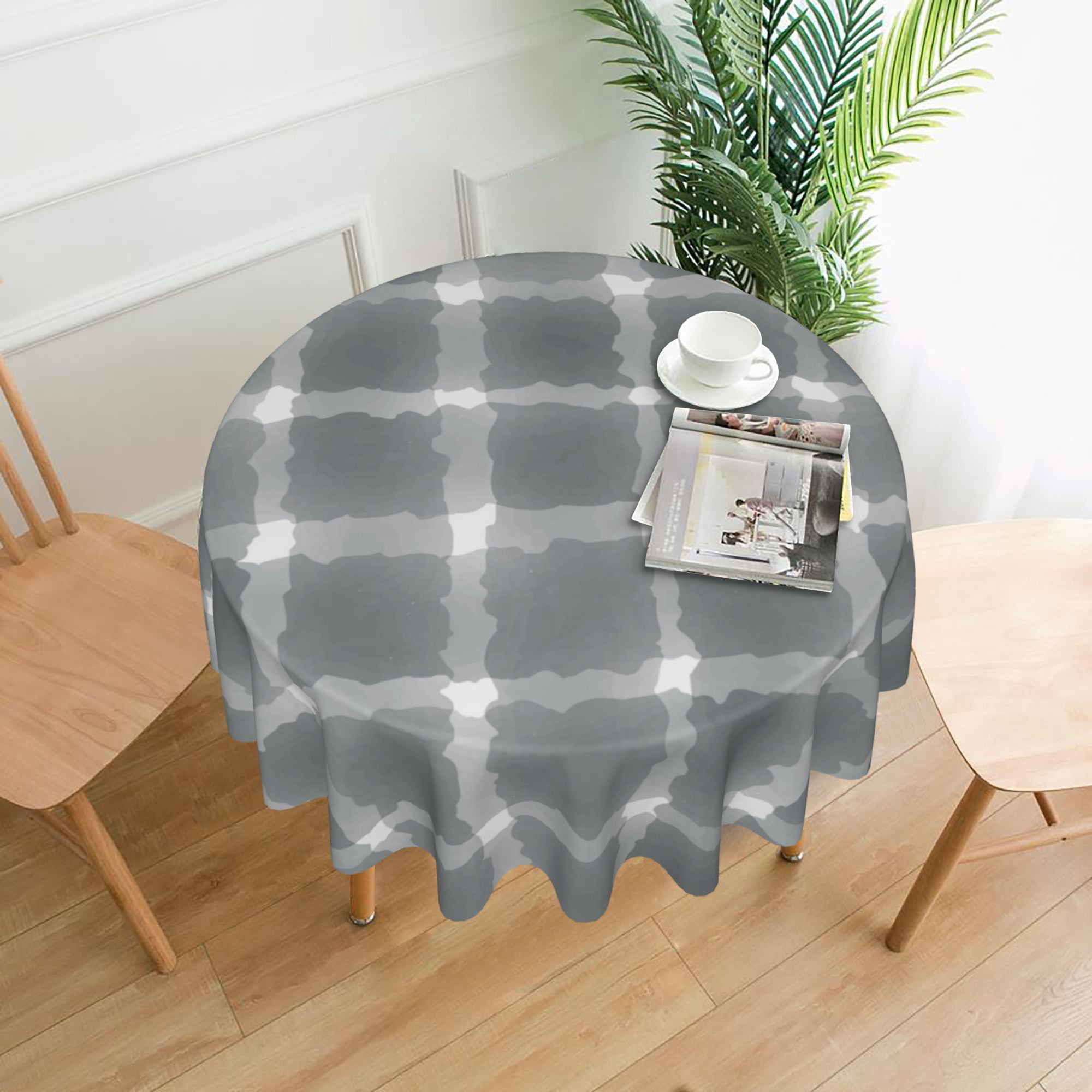 YFYANG 60 inch Round Table Cloth, Reusable Polyester Grey Abstract ...