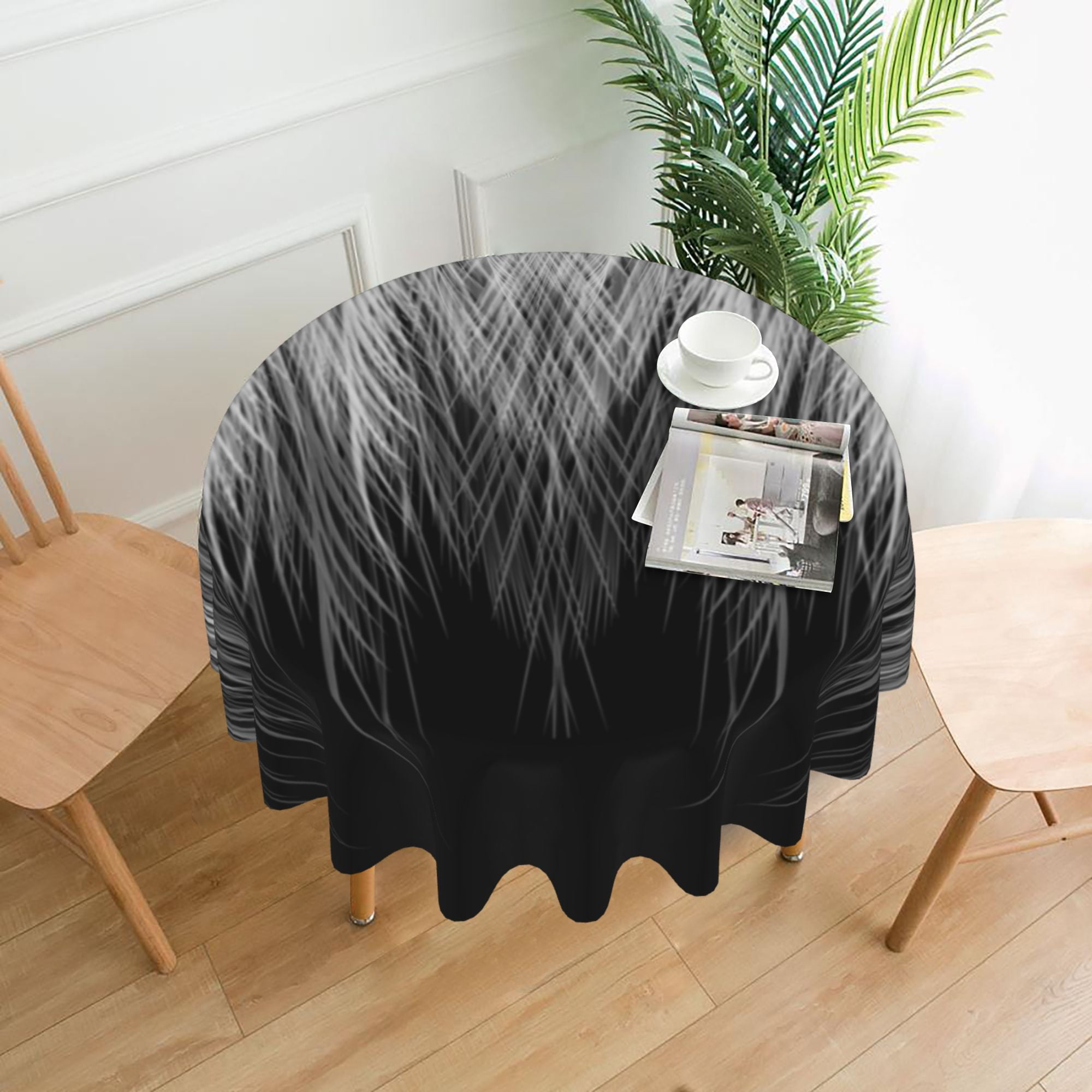 YFYANG 60 inch Round Table Cloth, Reusable Polyester Grey Feather ...
