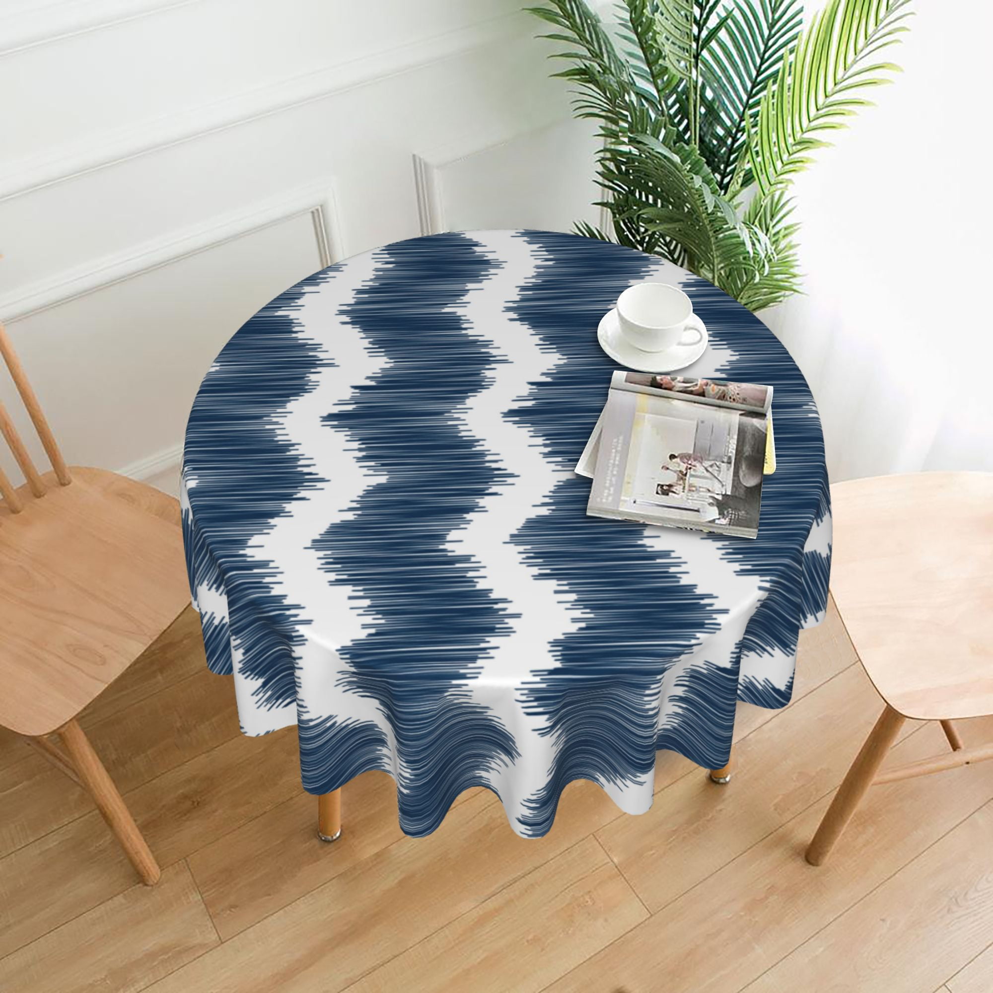 YFYANG 60 inch Round Table Cloth, Reusable Polyester Ikat Style Line ...