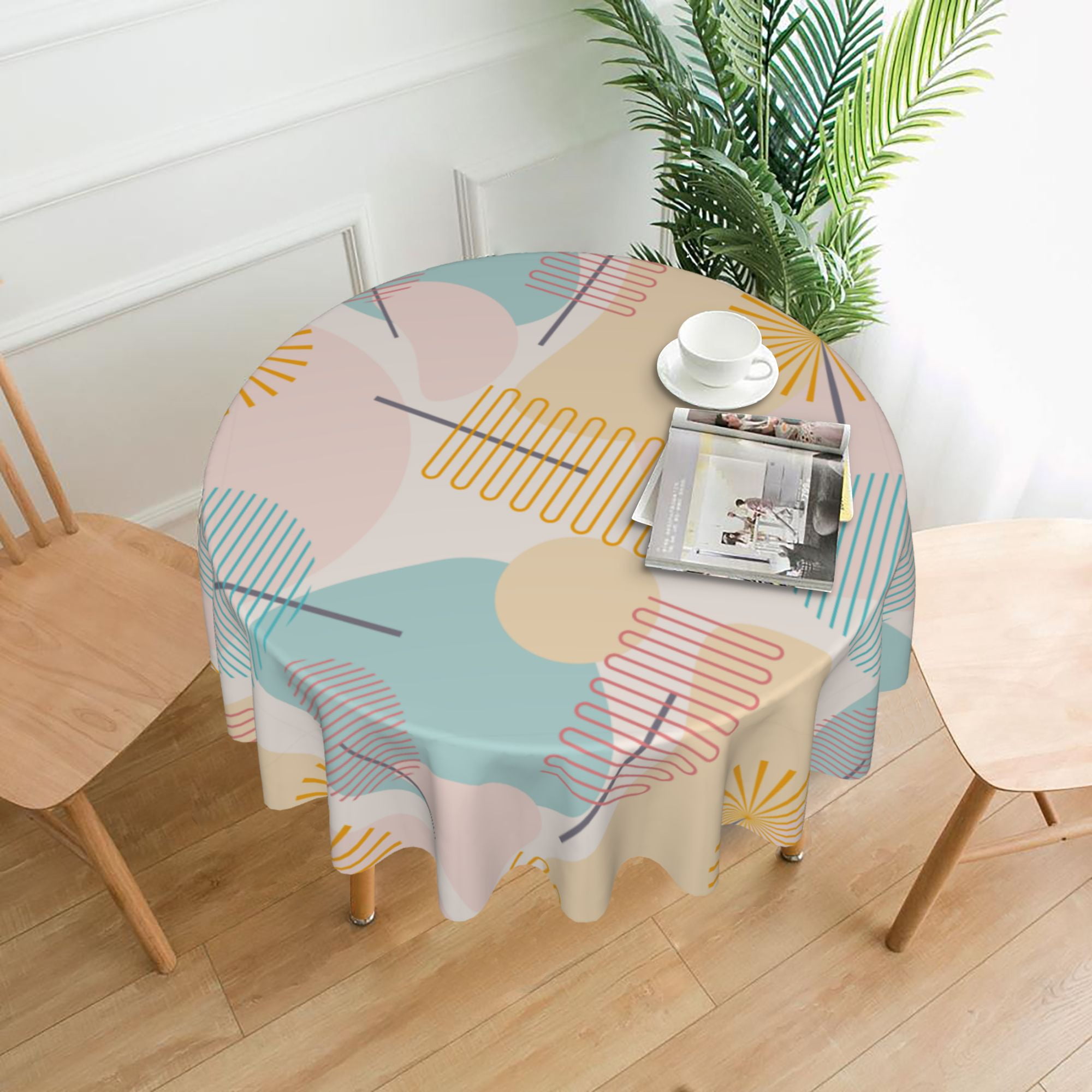 YFYANG 60 inch Round Table Cloth, Reusable Polyester Interesting Line ...