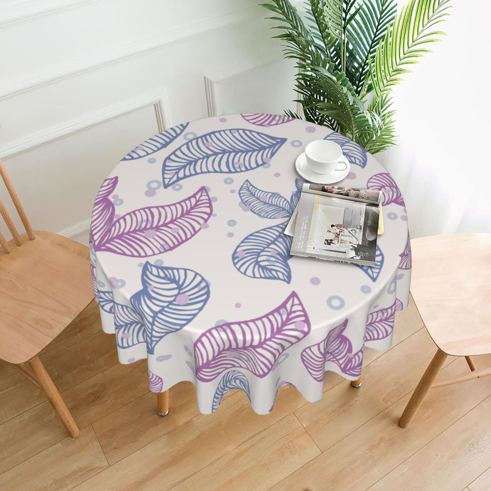 YFYANG 60 inch Round Table Cloth, Reusable Polyester Leaf Line Art ...