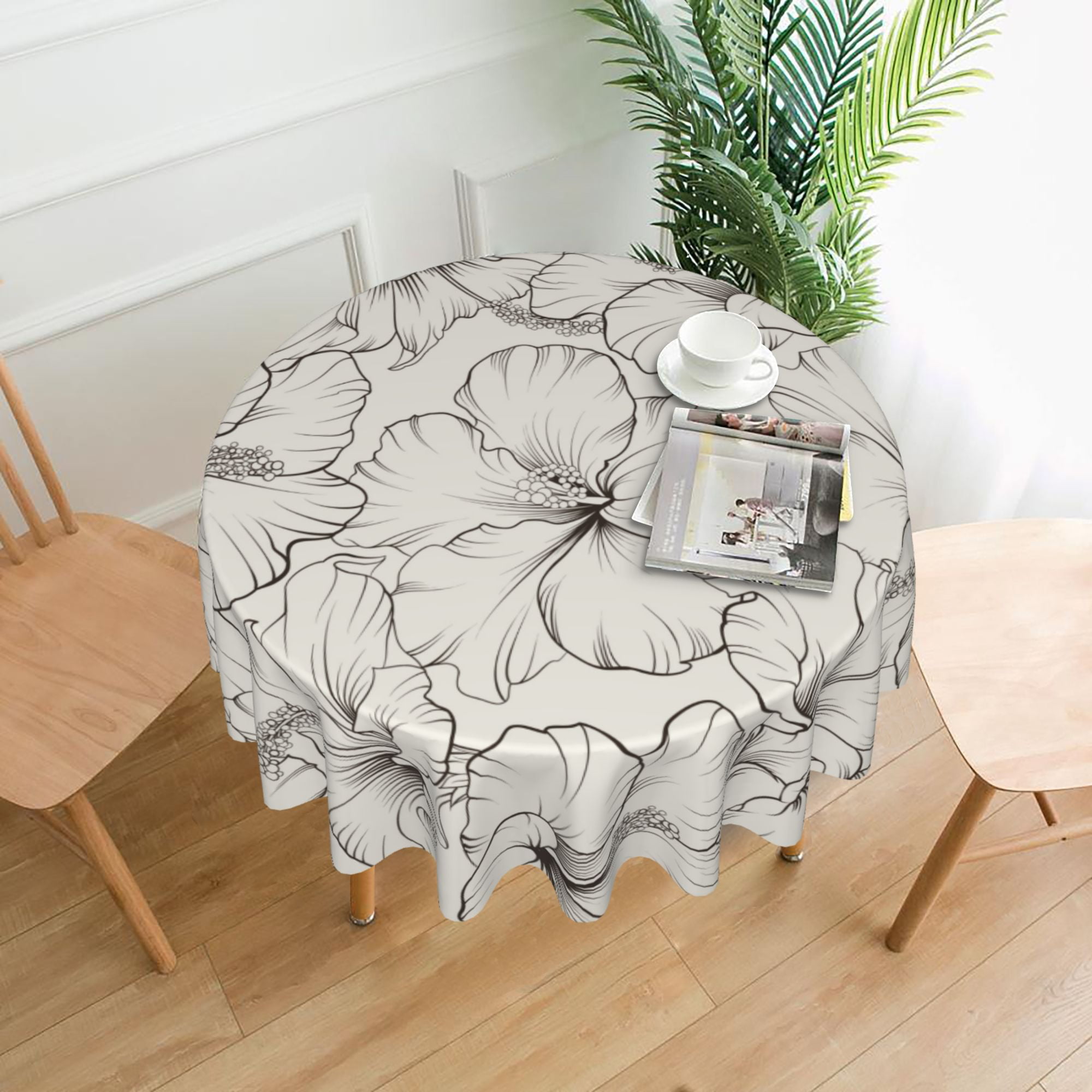 YFYANG 60 inch Round Table Cloth, Reusable Polyester Line Floral ...