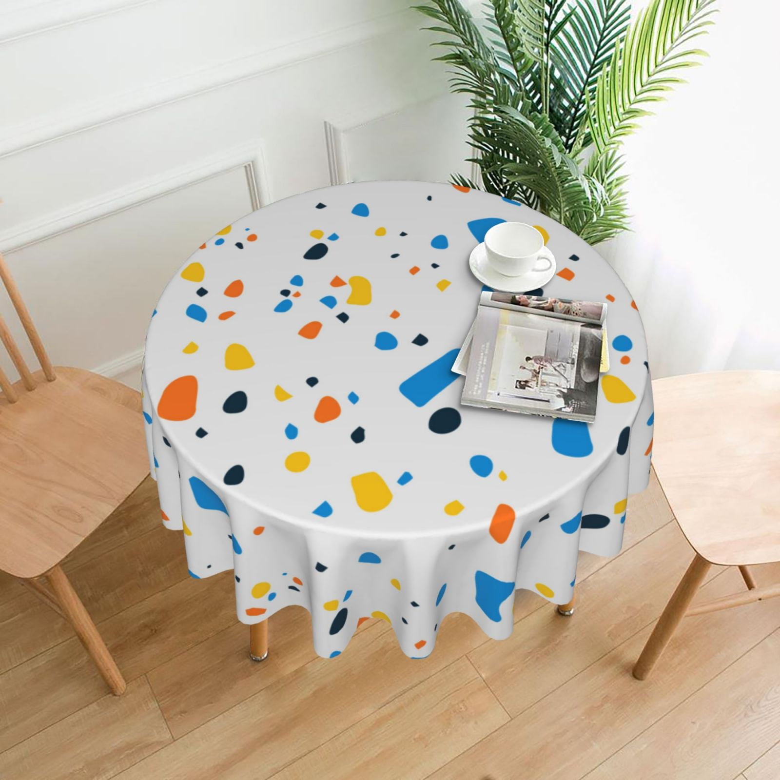 YFYANG 60 inch Round Table Cloth, Reusable Polyester Orange Blue ...