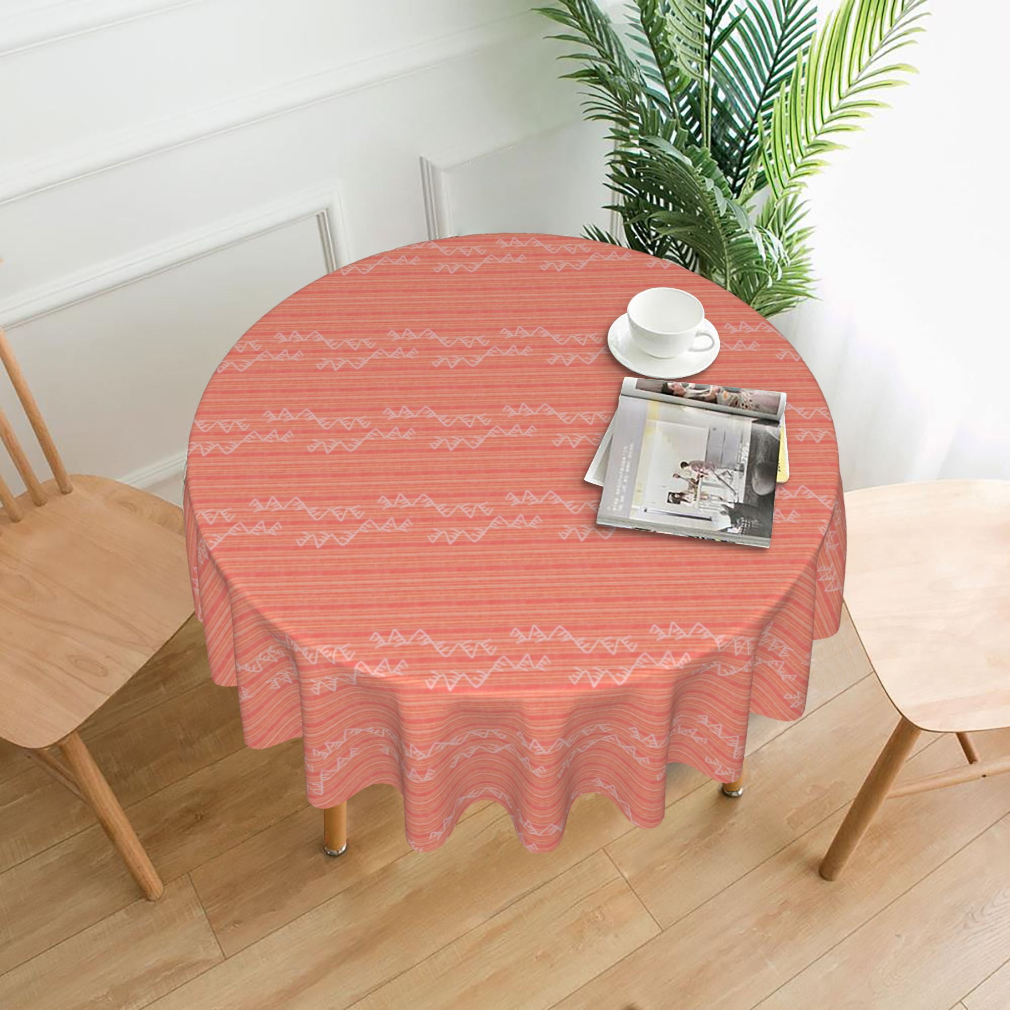 YFYANG 60 inch Round Table Cloth, Reusable Polyester Orange Line Art ...