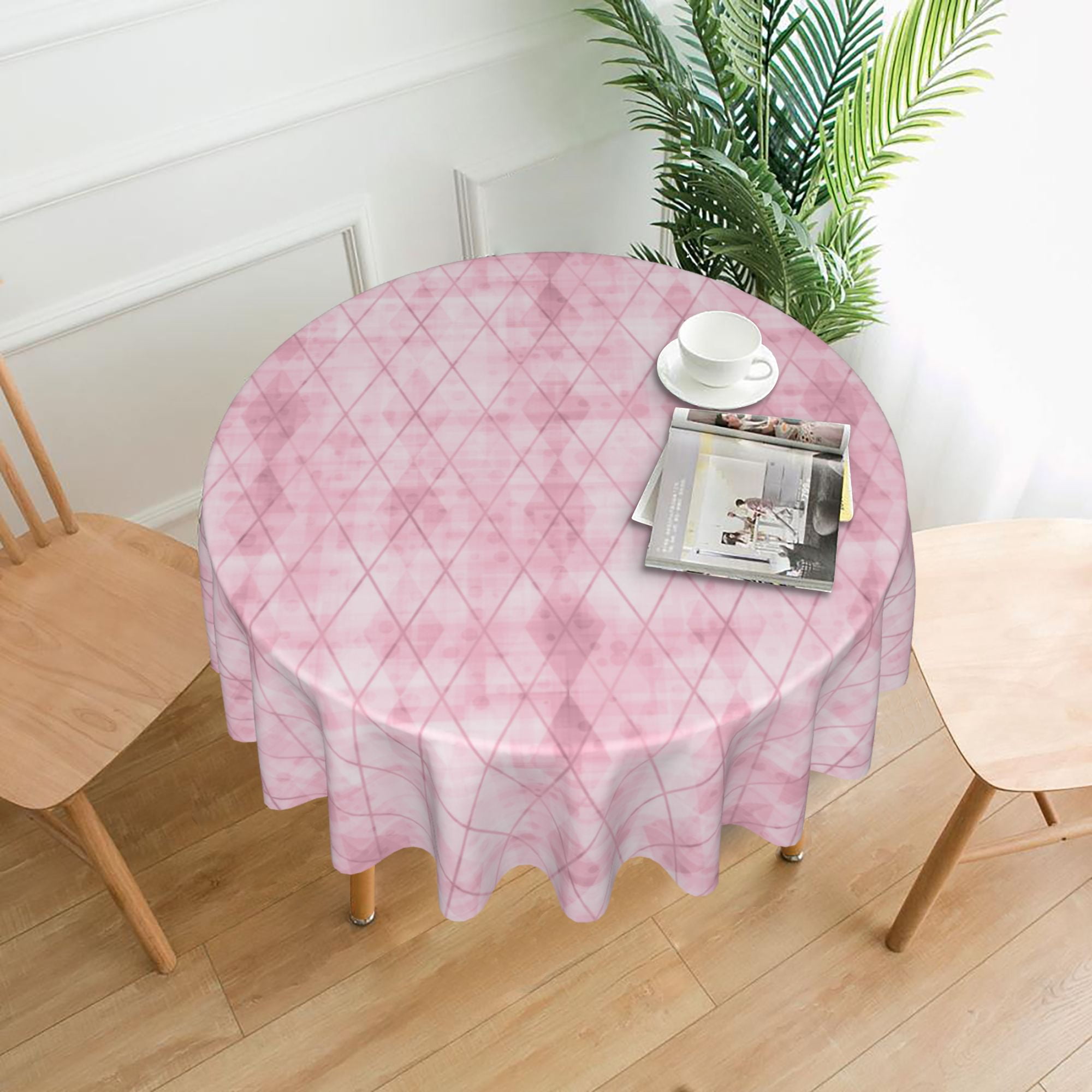 YFYANG 60 inch Round Table Cloth, Reusable Polyester Pink Diamond ...