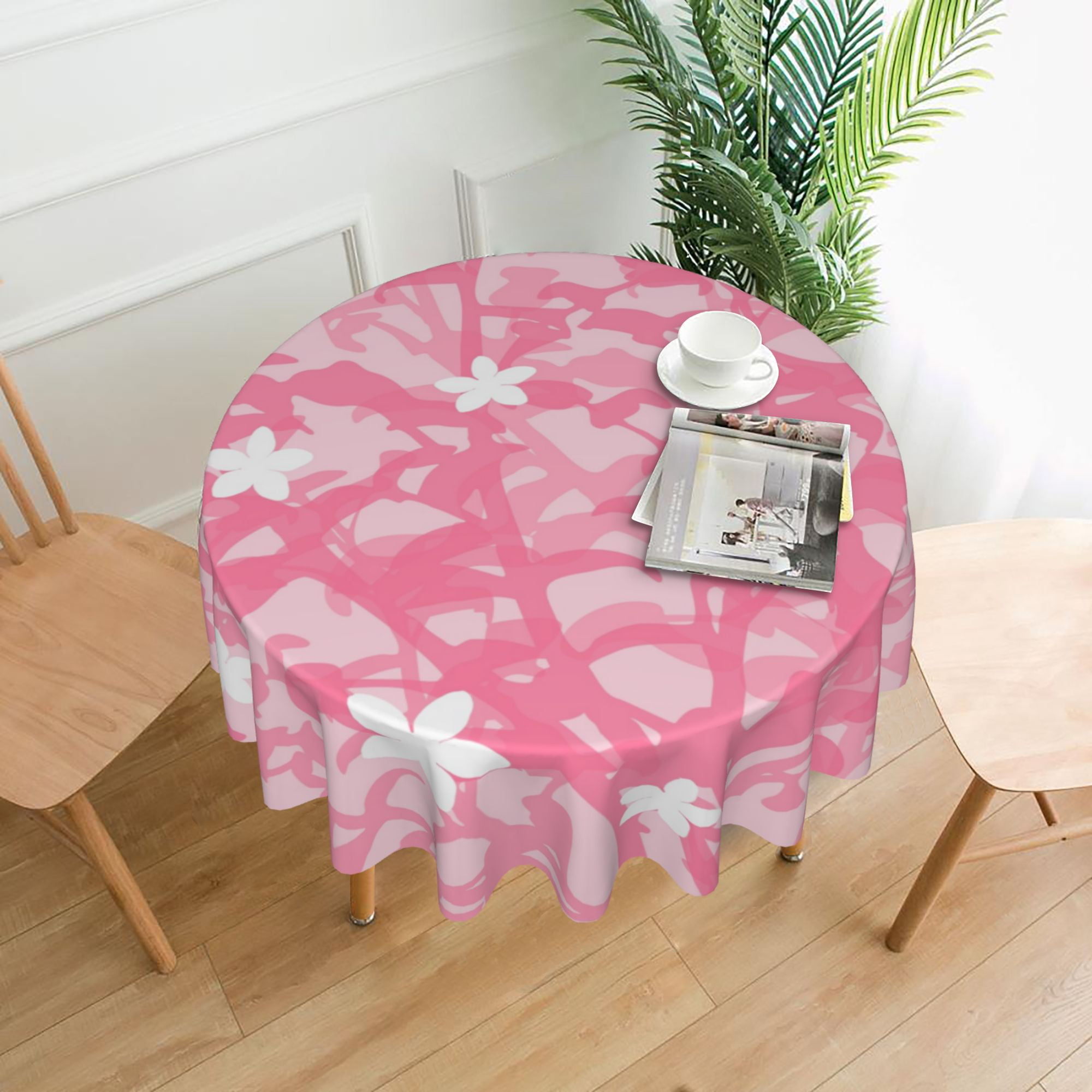 YFYANG 60 inch Round Table Cloth, Reusable Polyester Pink Spring ...