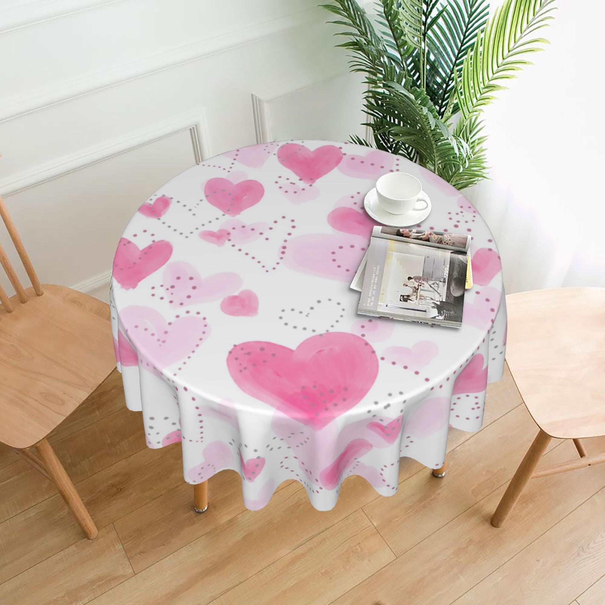 YFYANG 60 inch Round Table Cloth, Reusable Polyester Pink Watercolor ...