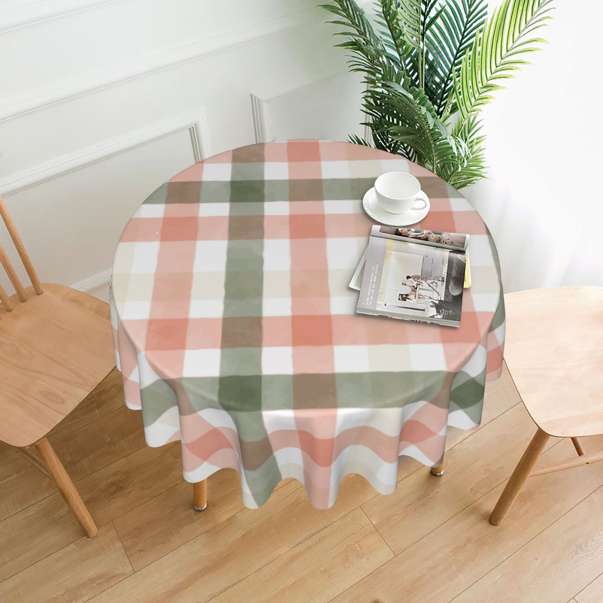 YFYANG 60 inch Round Table Cloth, Reusable Polyester Pink Watercolor ...