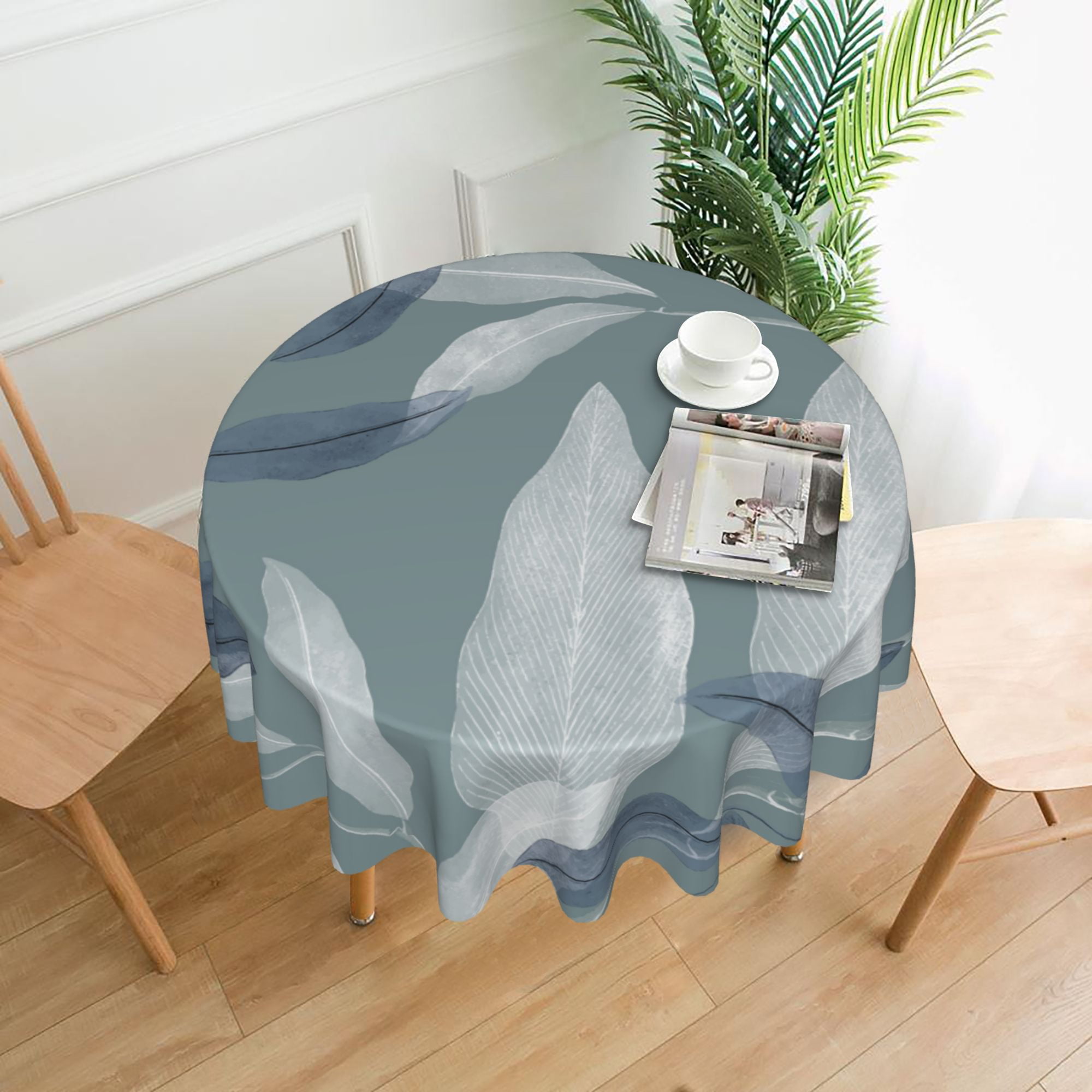 YFYANG 60 inch Round Table Cloth, Reusable Polyester Plant Line Art ...