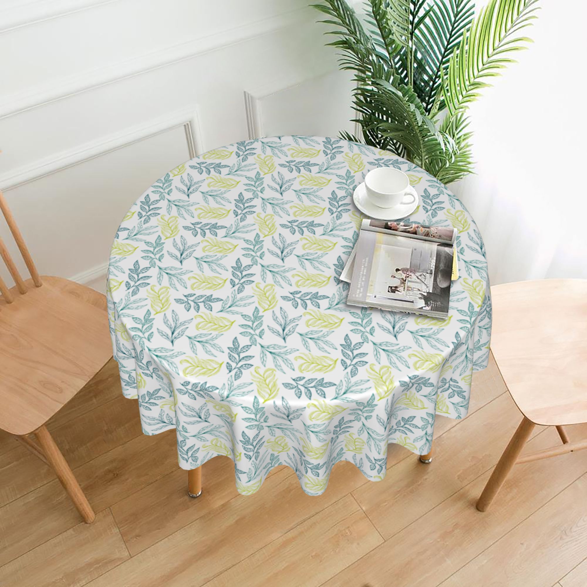 YFYANG 60 inch Round Table Cloth, Reusable Polyester Plants Foliage Pattern Table Cover for ...