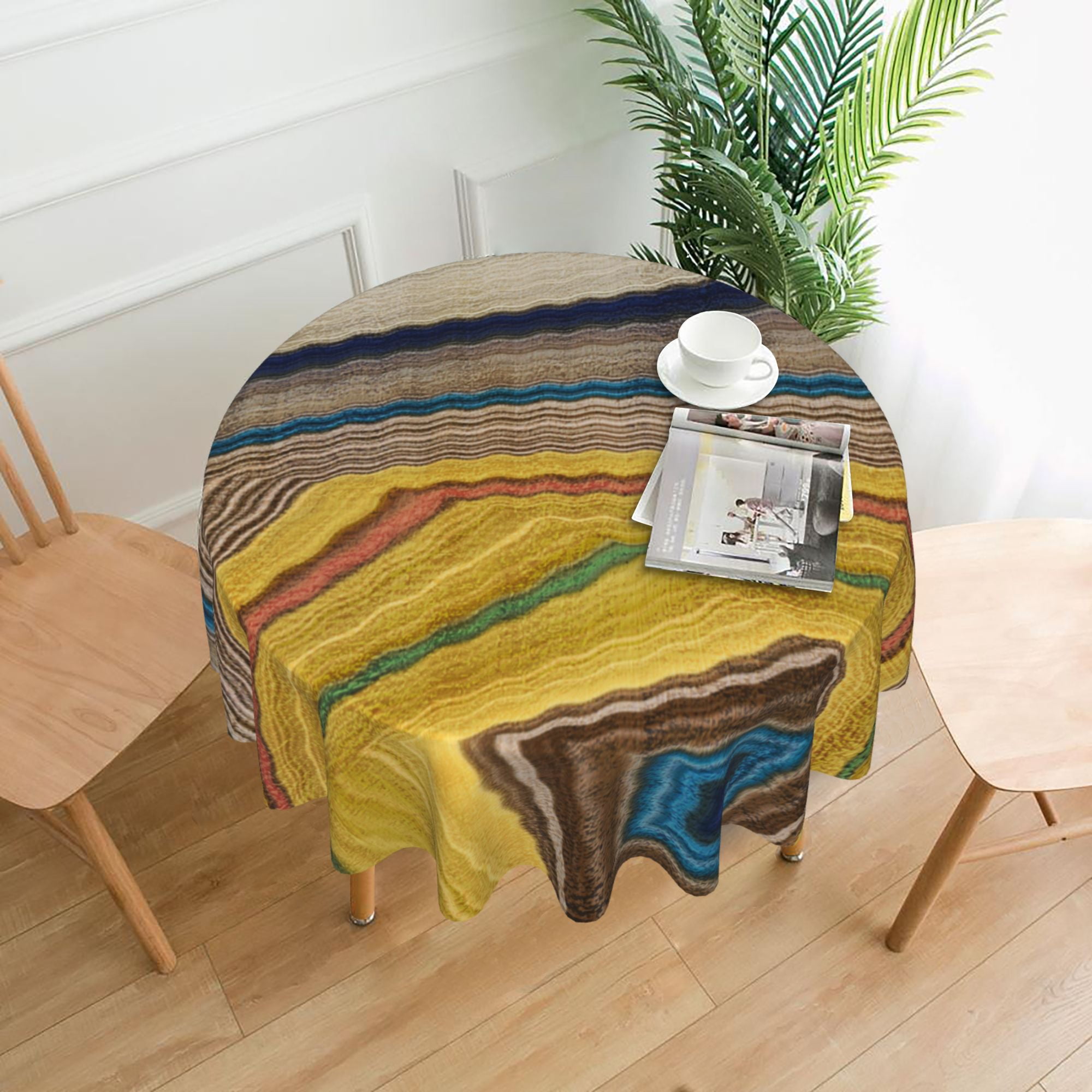 YFYANG 60 inch Round Table Cloth, Reusable Polyester Psychedelic ...