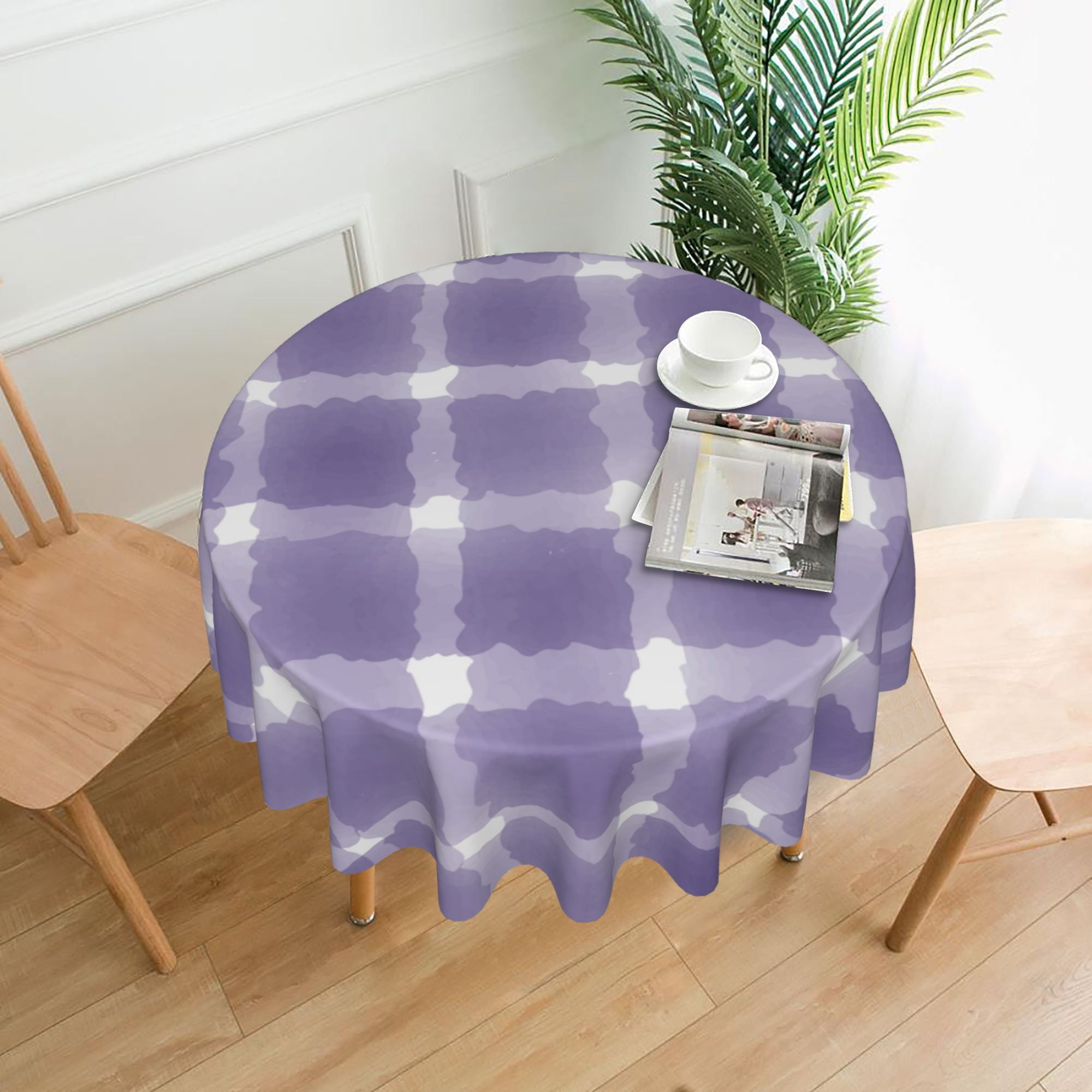 YFYANG 60 inch Round Table Cloth, Reusable Polyester Purple Abstract ...