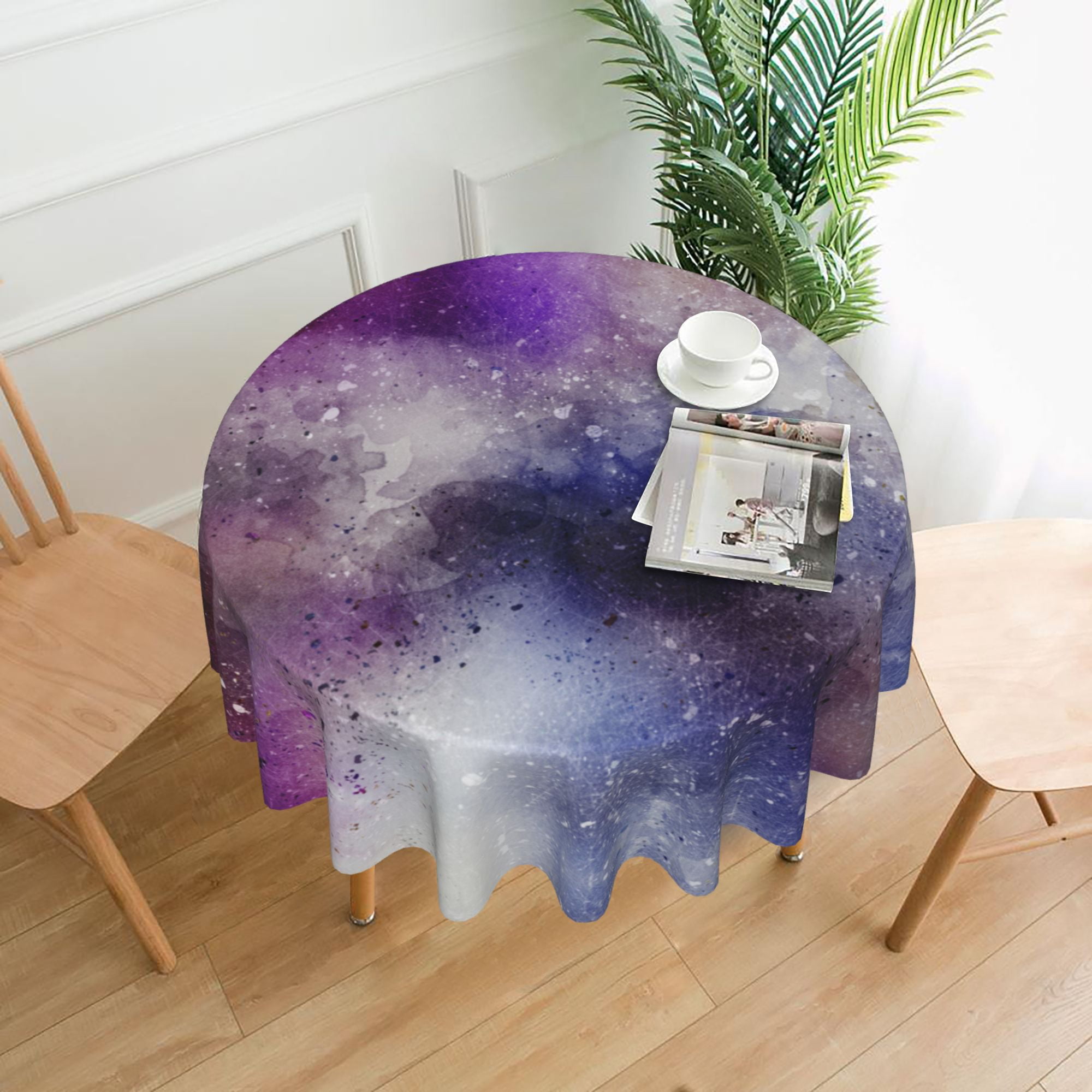 YFYANG 60 inch Round Table Cloth, Reusable Polyester Purple Watercolor ...