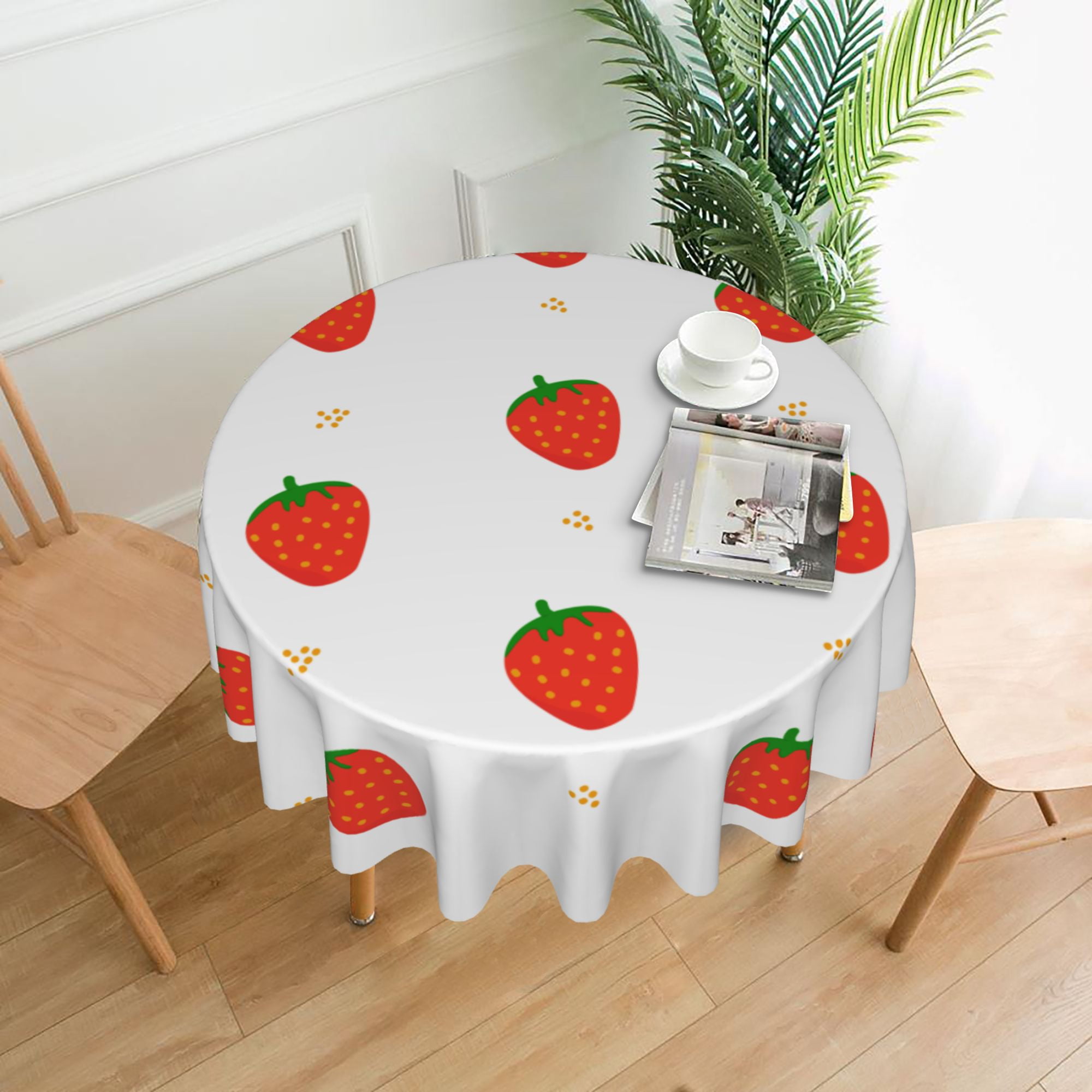 YFYANG 60 inch Round Table Cloth, Reusable Polyester Red Cartoon ...