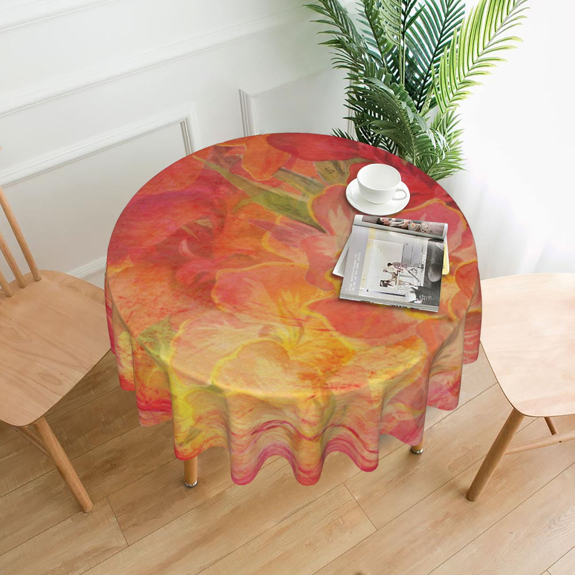 YFYANG 60 inch Round Table Cloth, Reusable Polyester Red Flower Texture ...