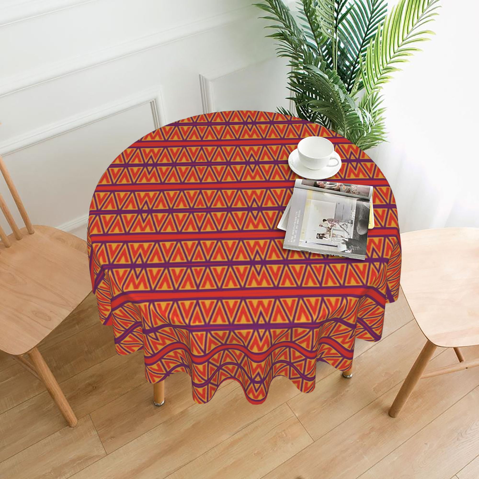 YFYANG 60 inch Round Table Cloth, Reusable Polyester Red Line Texture ...
