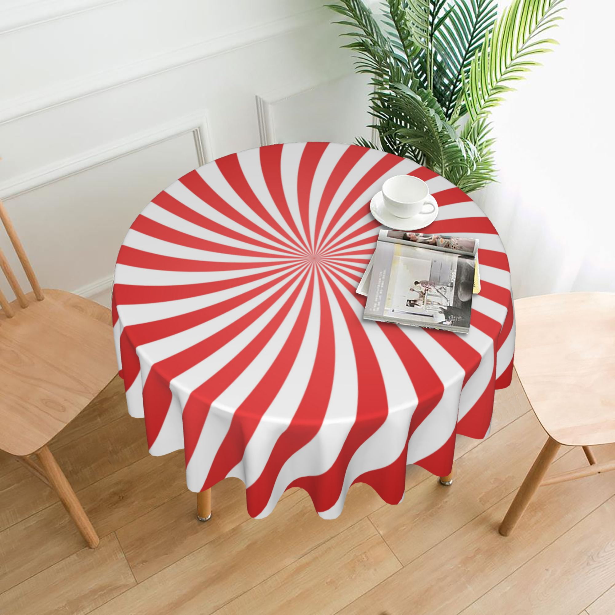 YFYANG 60 inch Round Table Cloth, Reusable Polyester Red Spiral Vortex ...