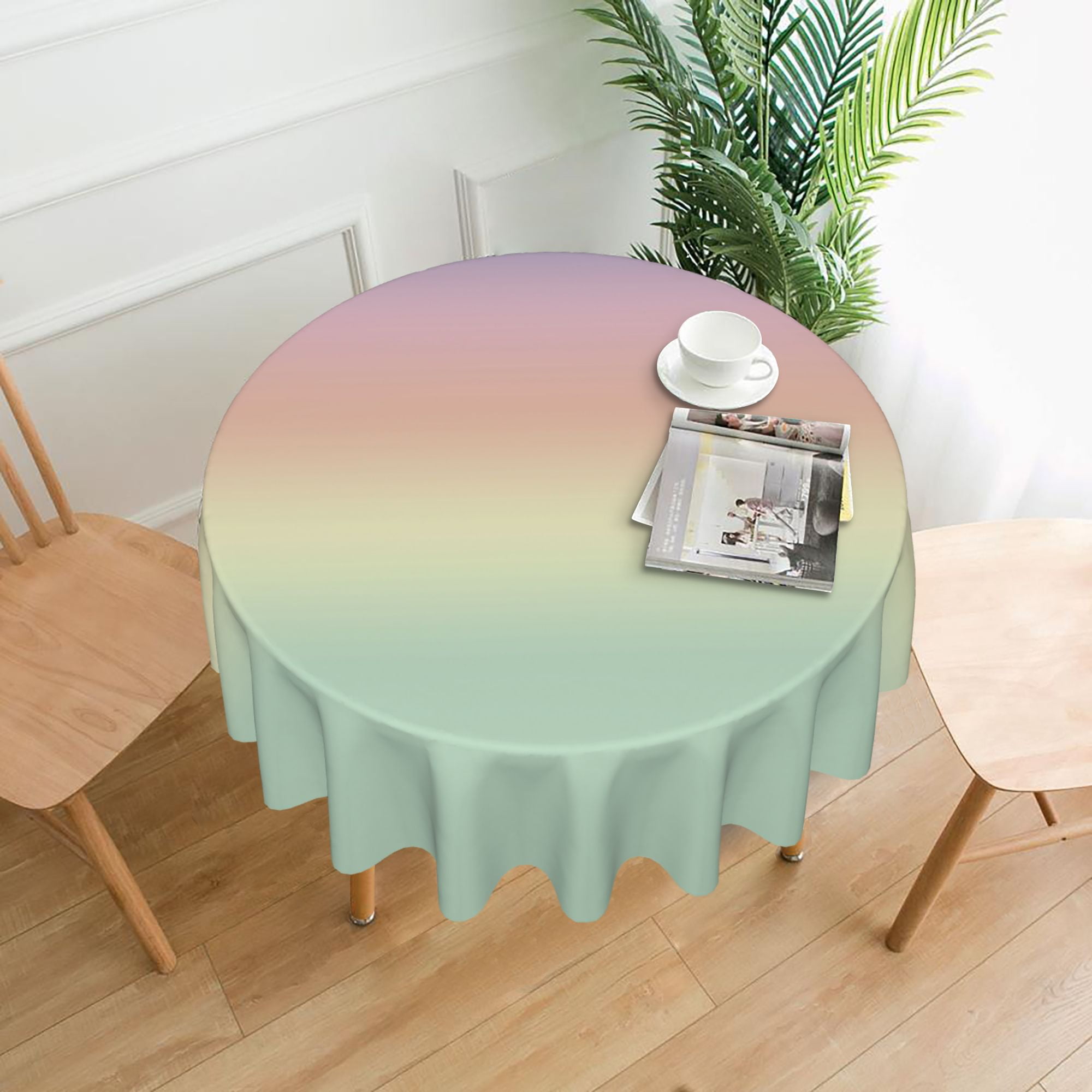 YFYANG 60 inch Round Table Cloth, Reusable Polyester Retro Rainbow ...