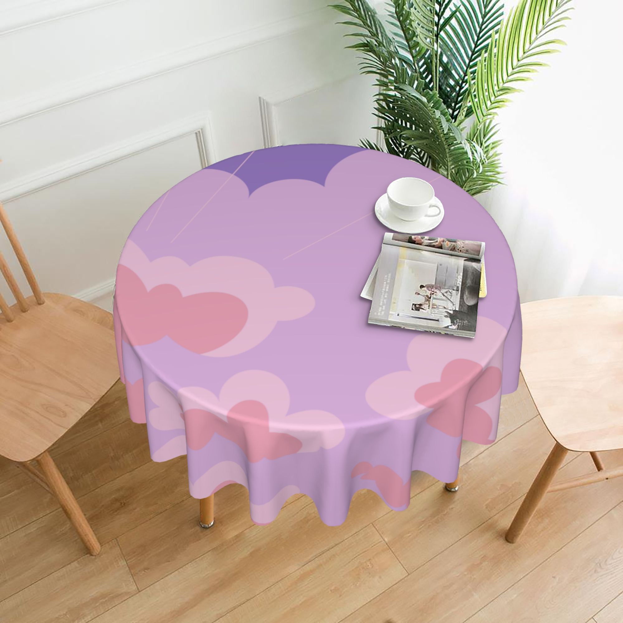 YFYANG 60 inch Round Table Cloth, Reusable Polyester Sunset Cloud Art ...