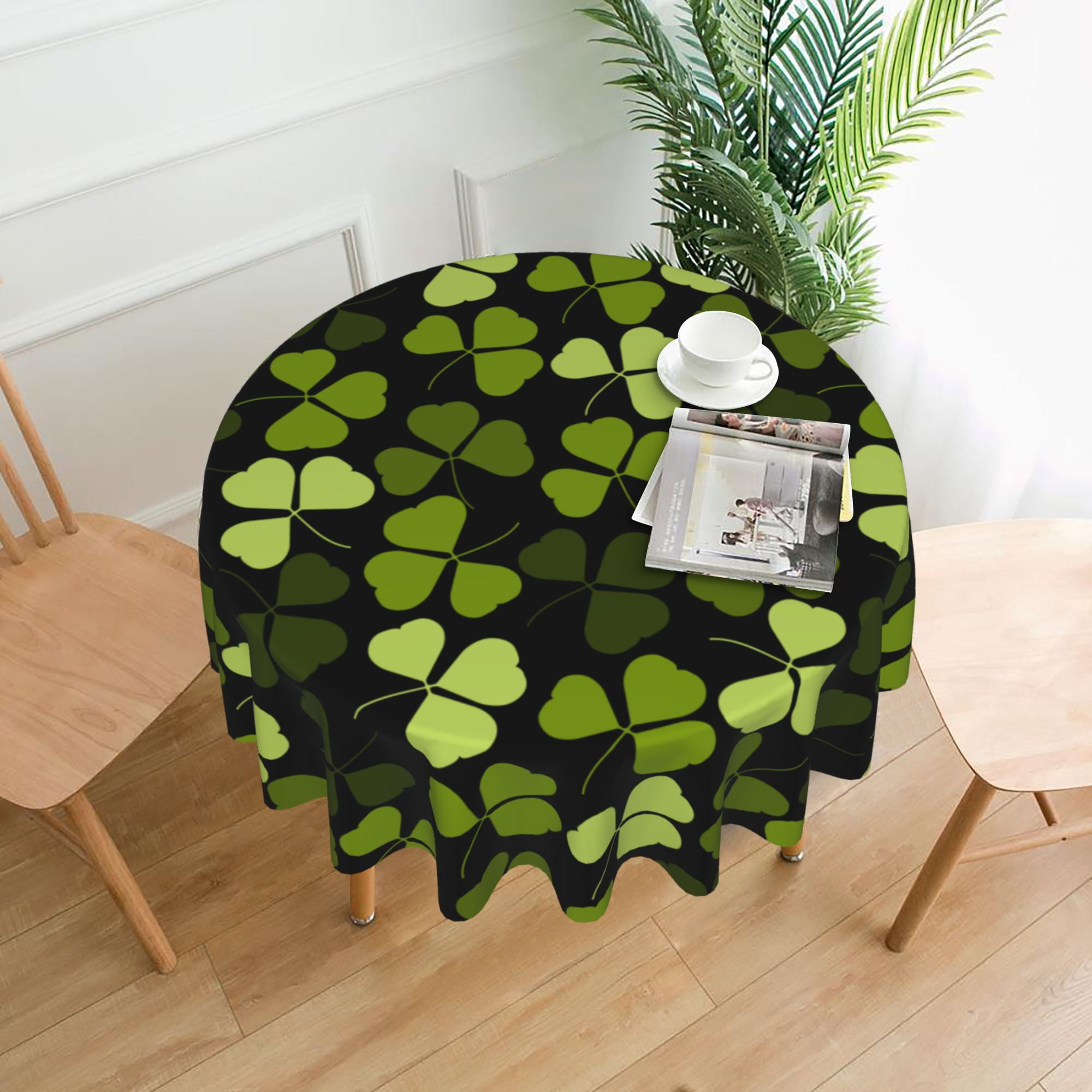 YFYANG 60 inch Round Table Cloth, Reusable Polyester Trefoil Pattern ...